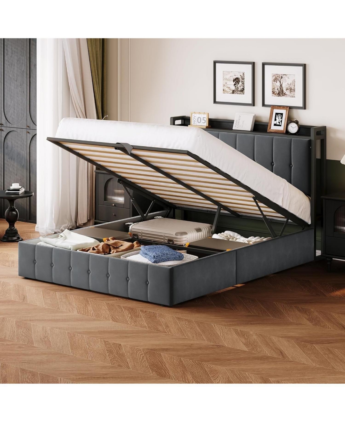 Click here for gaomon Bed Frame Lift-Up Storage Upholstered Velve... prices