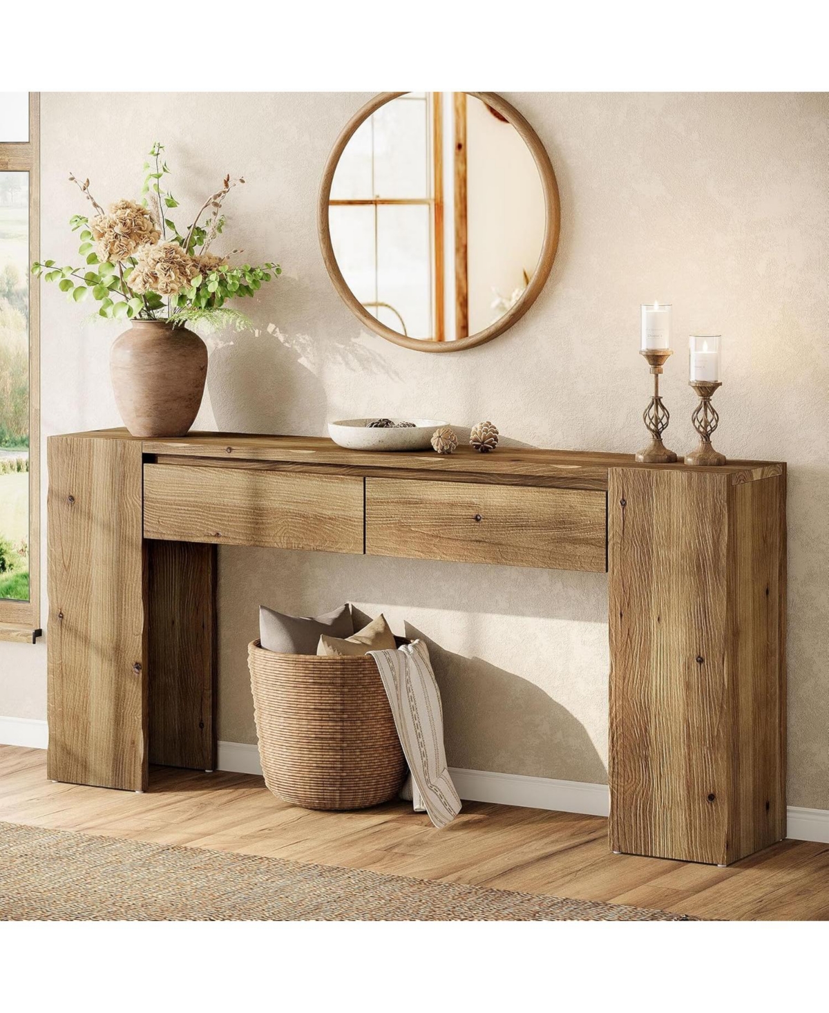 Click here for Tribesigns 63-Inch Wood Console Table with 2 Drawe... prices