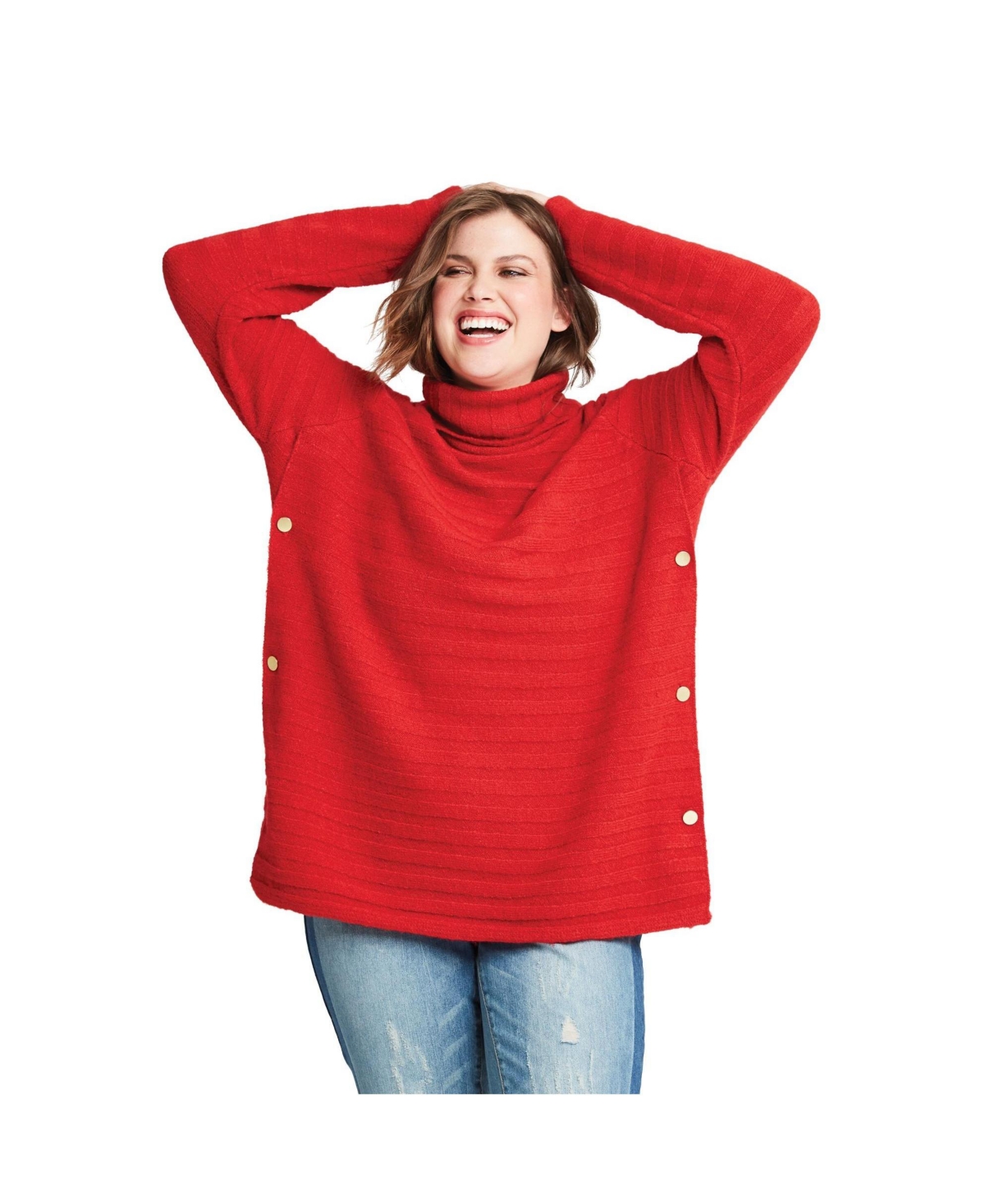 Click here for ellos Womens Plus Size Side Button Turtleneck Swea... prices