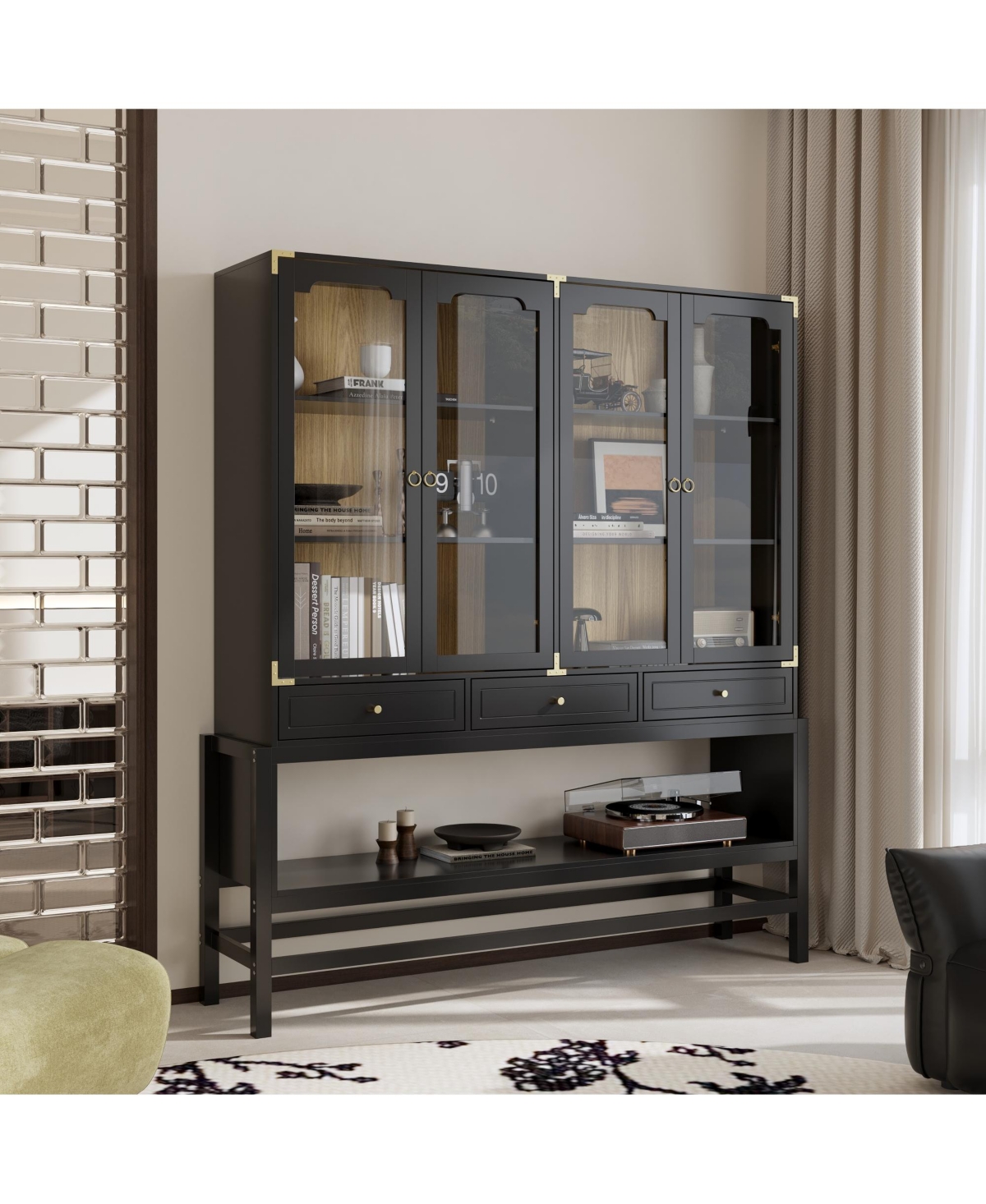 Click here for Homsee 66Inch Glass Door Cabinet with 3 Drawers -... prices