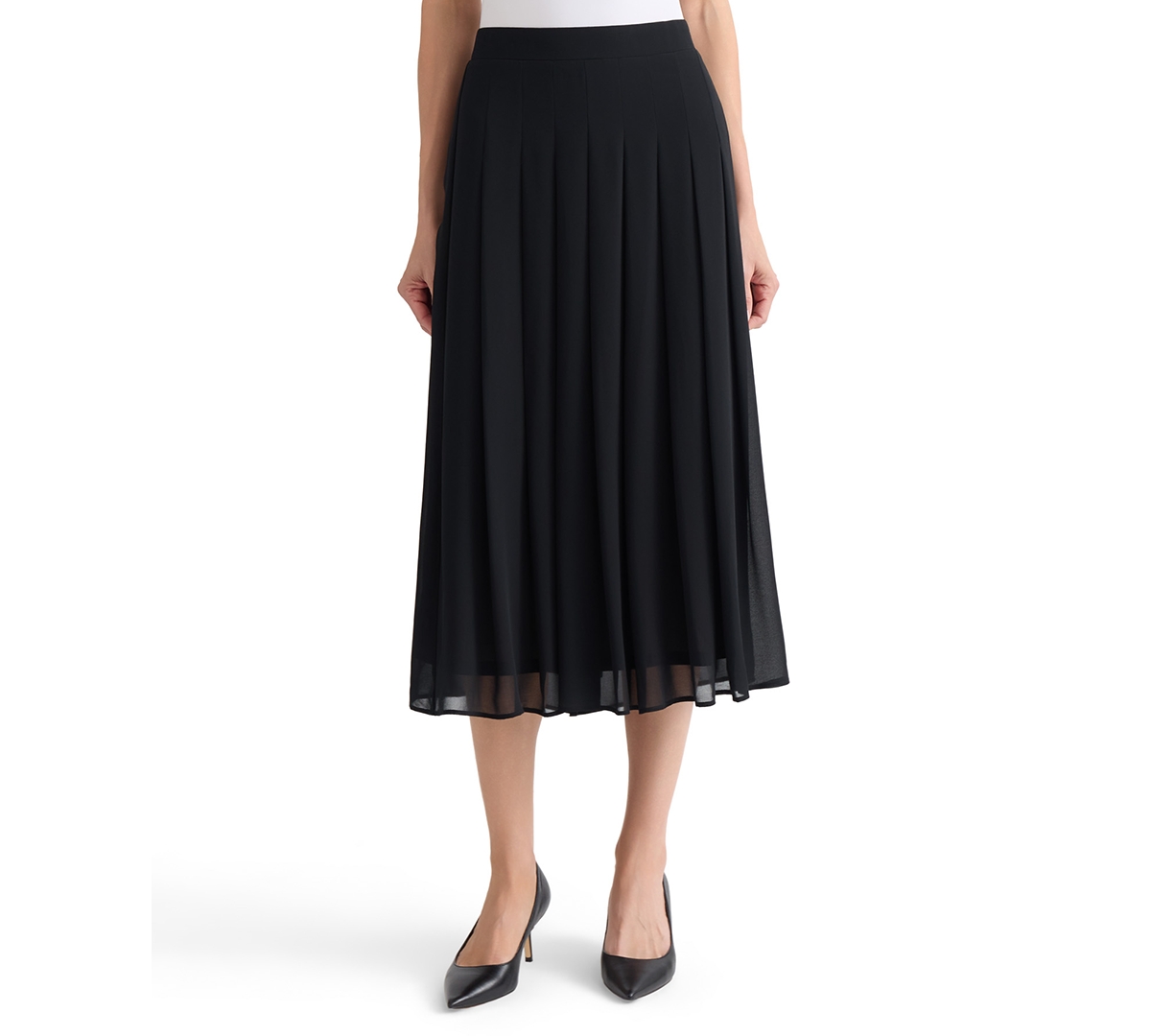 Click here for Kasper Womens Pull-On Pleat-Front Midi Skirt - Bla... prices