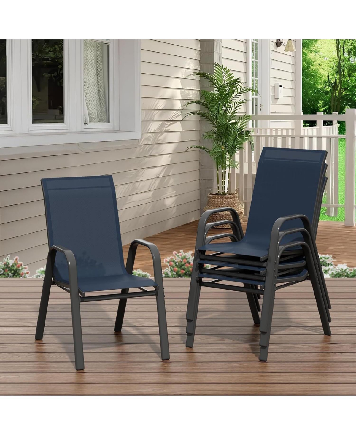 Click here for Xo Set of 4 Outdoor Stackable Patio Chairs with Hi... prices
