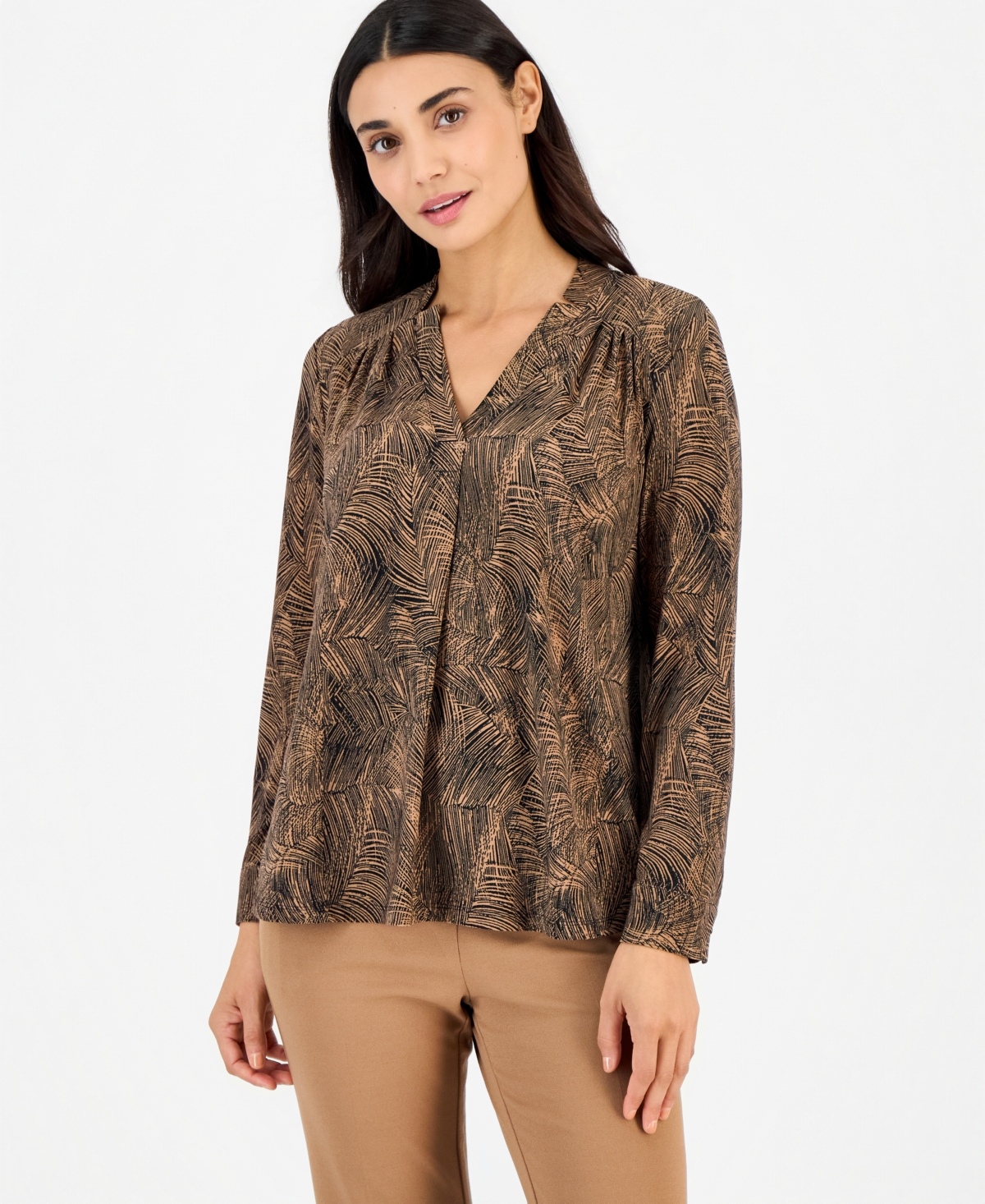 Click here for Anne Klein Essentials Petite Long-Sleeve Split-Nec... prices