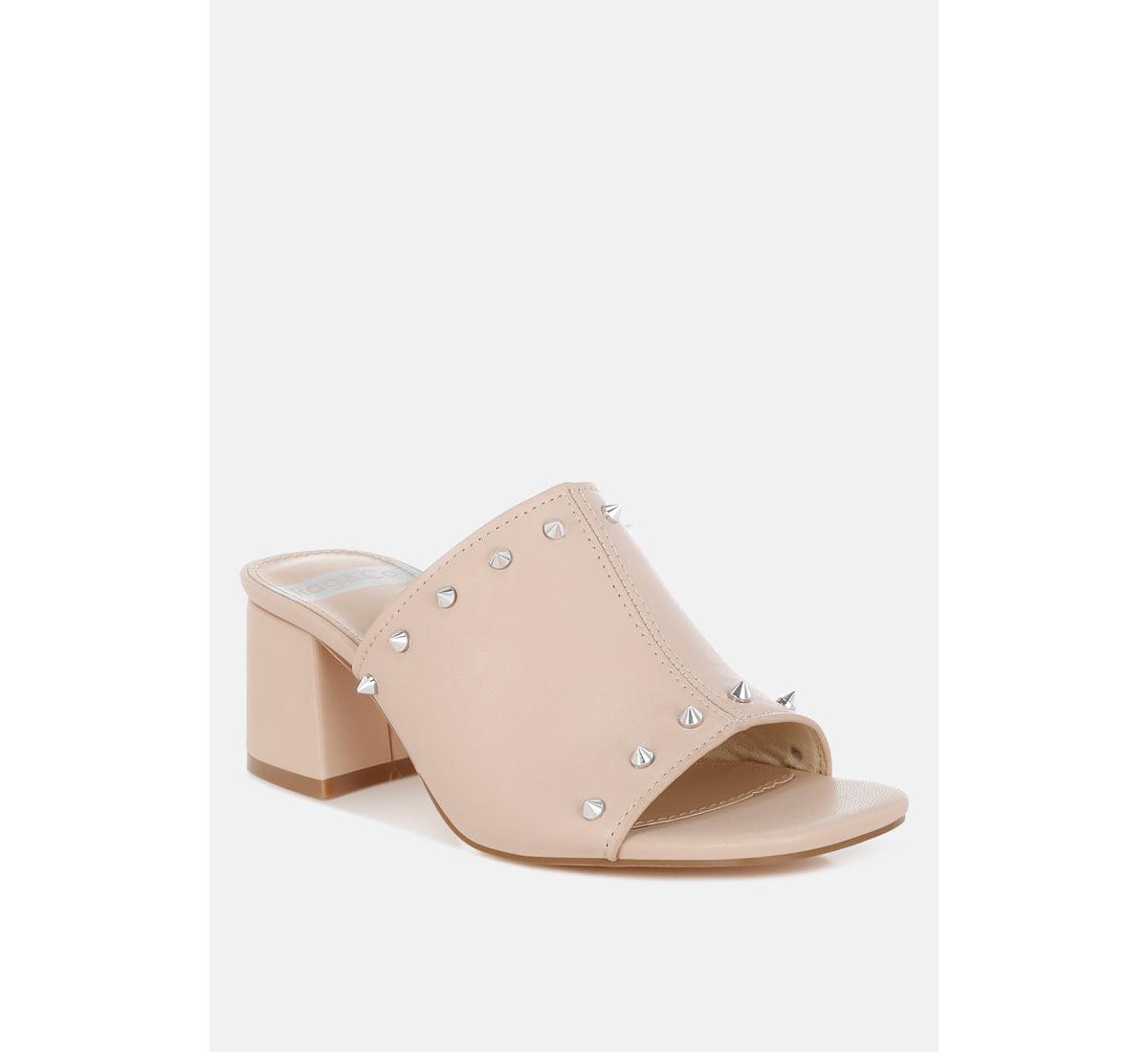 Click here for Lomela Stud Embellished Block Heel Mules - Beige g... prices