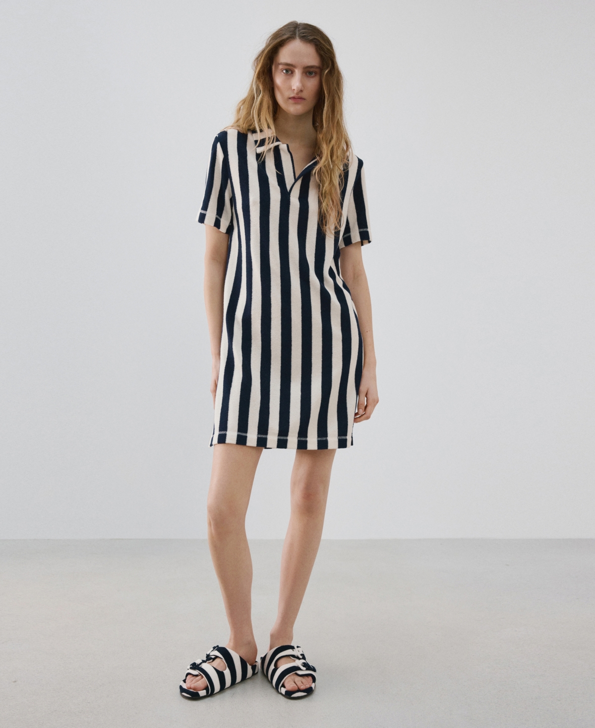 Click here for Mango Womens Striped Terry Cotton Nightgown - Blue prices