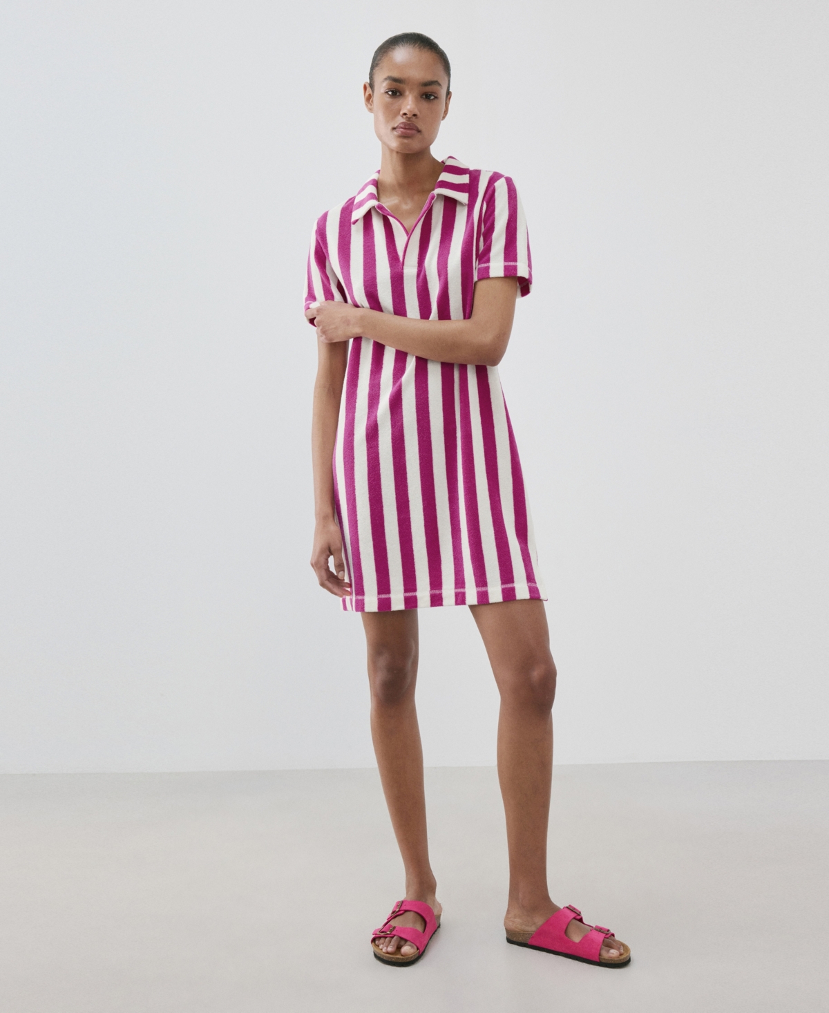 Click here for Mango Womens Striped Terry Cotton Nightgown - Fuch... prices