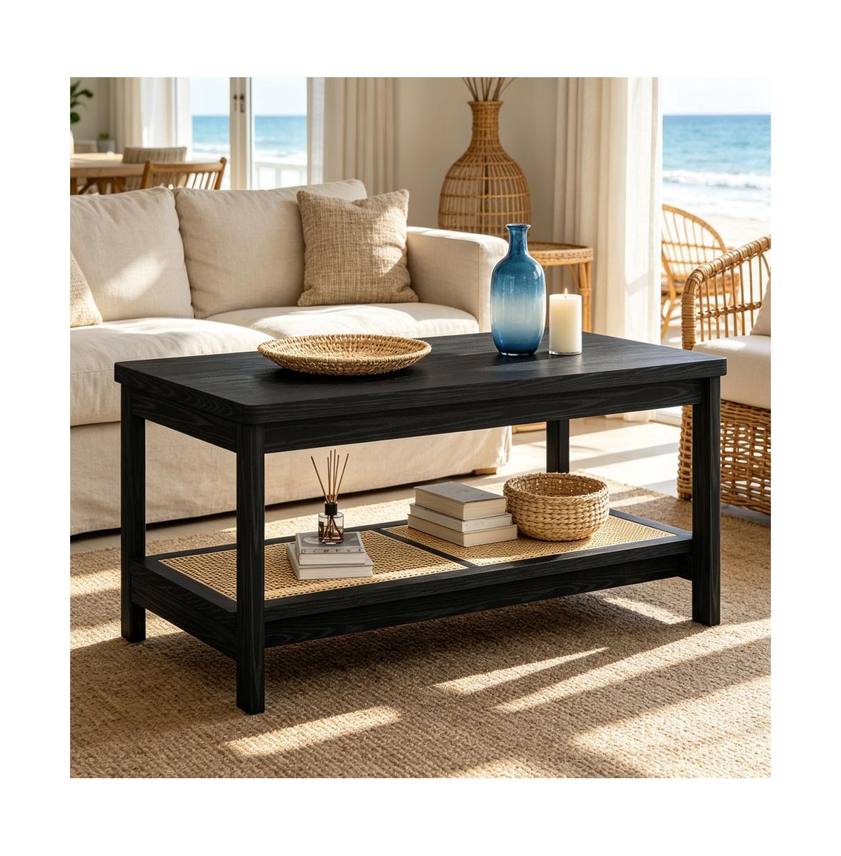 Click here for homfan 39.4 Inch 2 Tier Wooden Table with Rattan S... prices