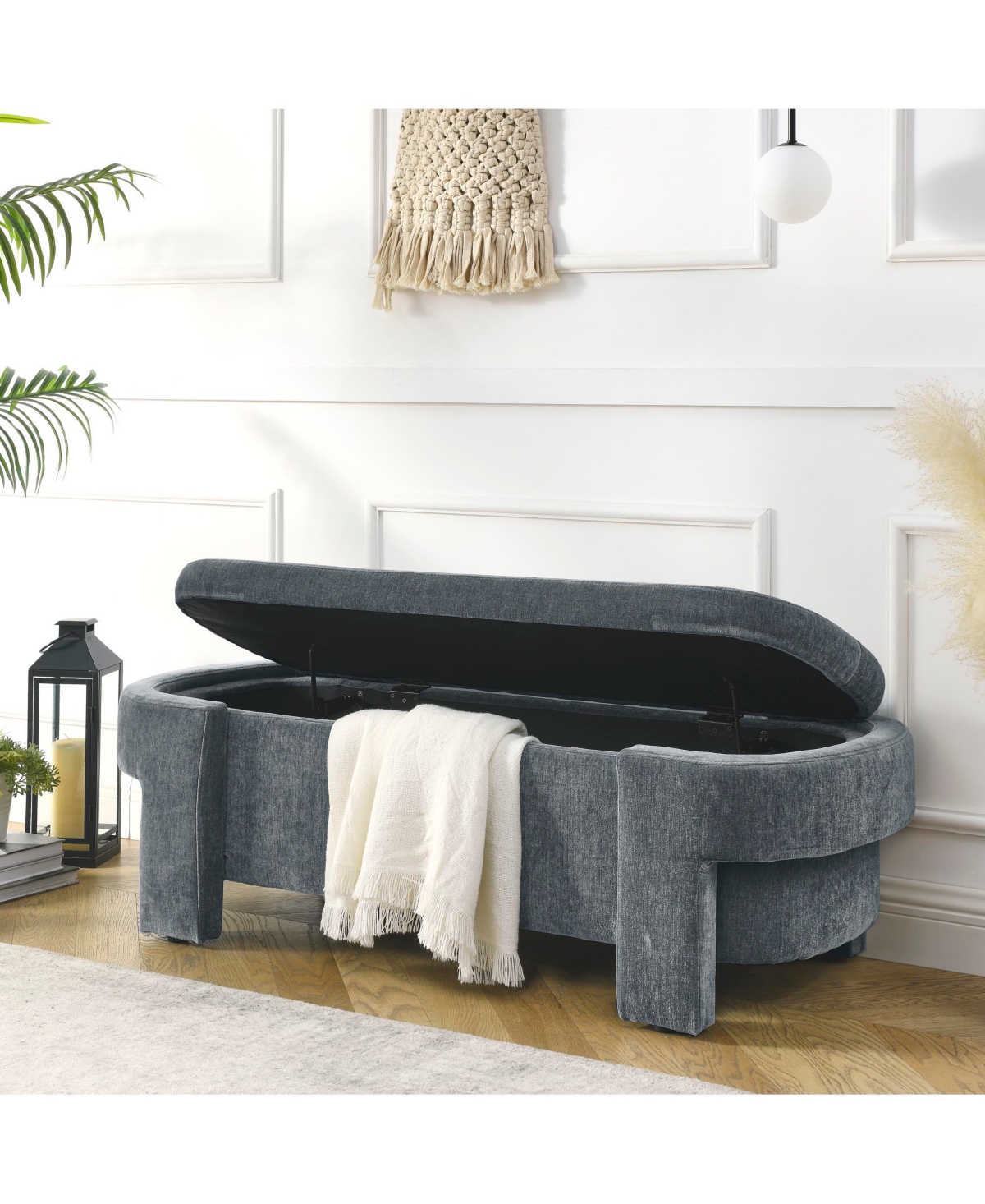 Click here for Flynama 51.5 Chenille Large Storage Bench - Grey prices