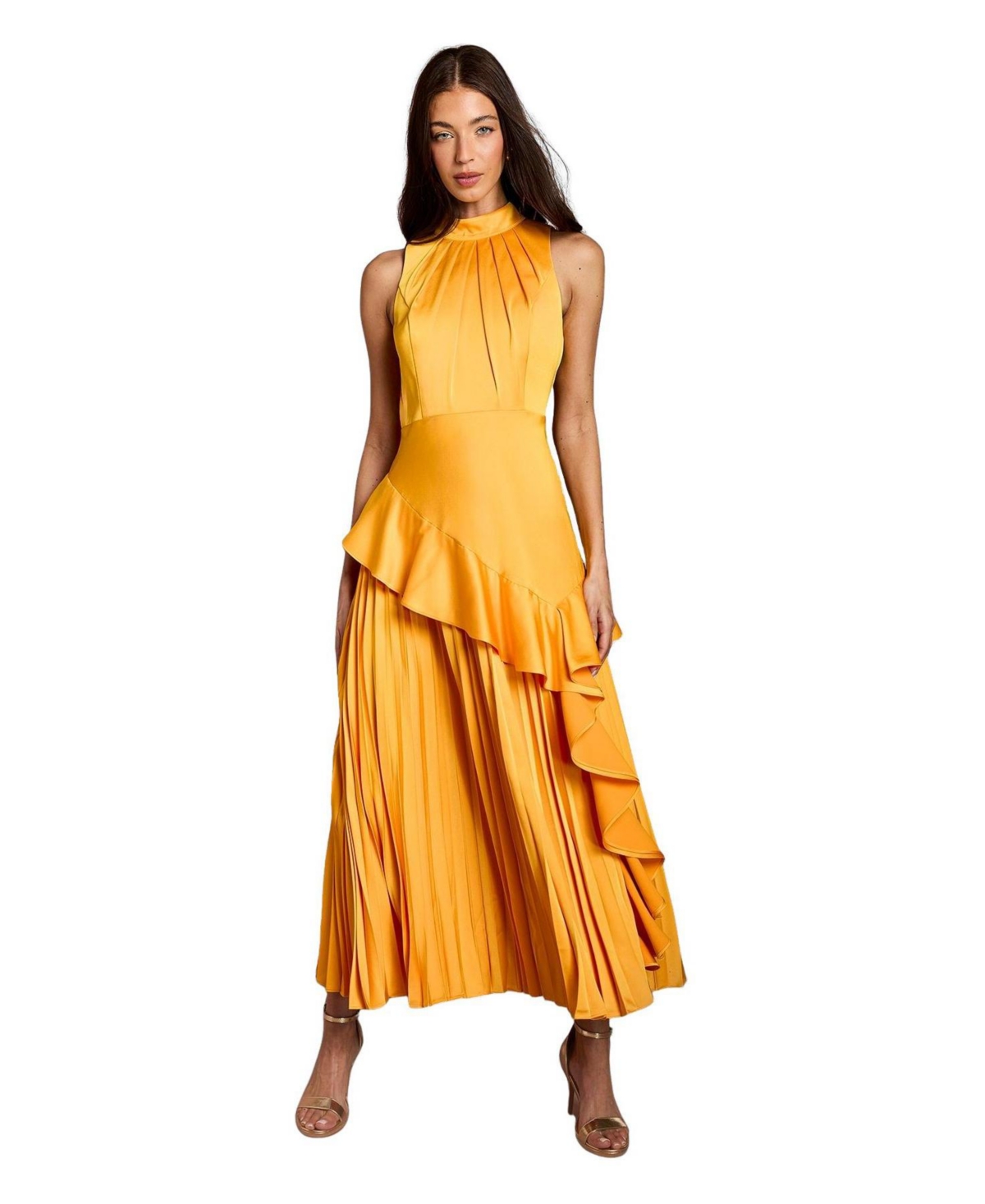 Click here for Coast Womens Satin Crepe High-Neck Pleated Maxi Dr... prices