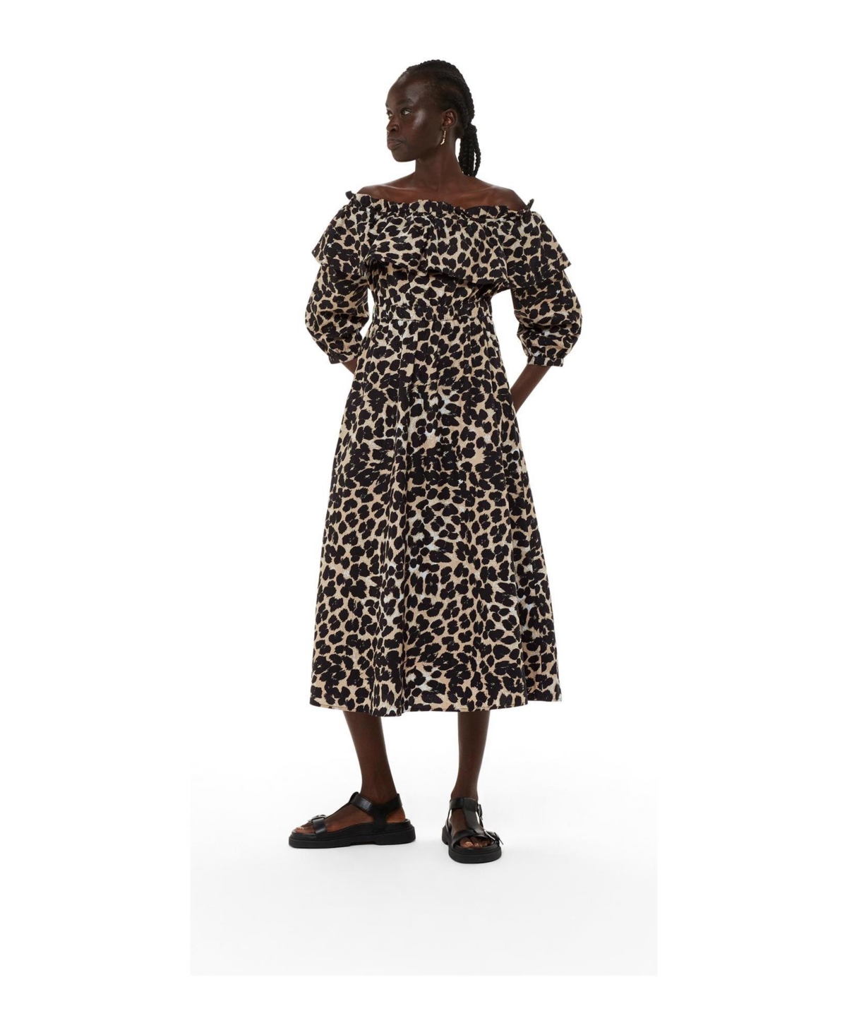Click here for Whistles Womens Leopard Spot Bardot Midi Dress - L... prices