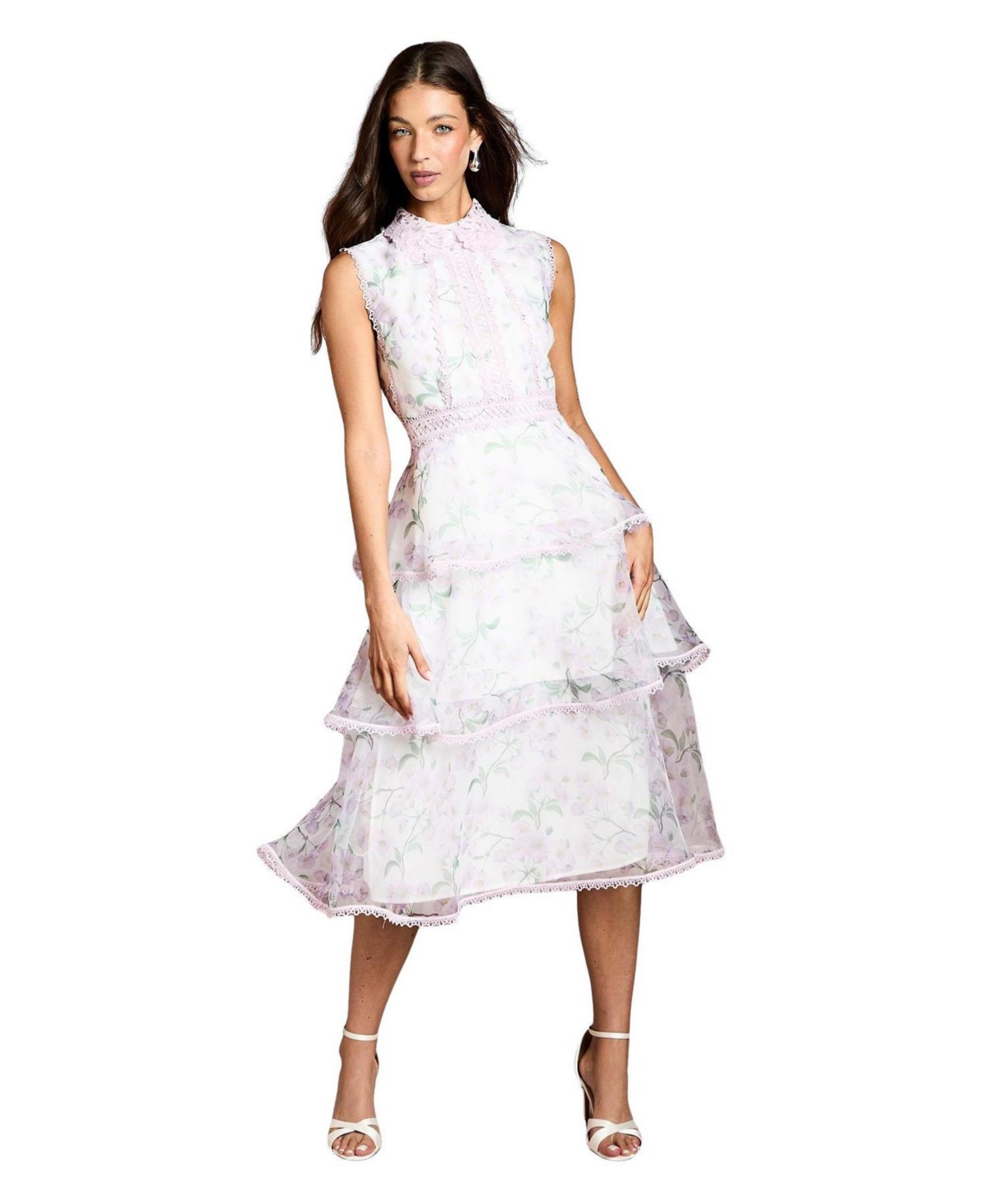 Click here for Coast Womens Floral Tiered Midi Dress - Ivory prices