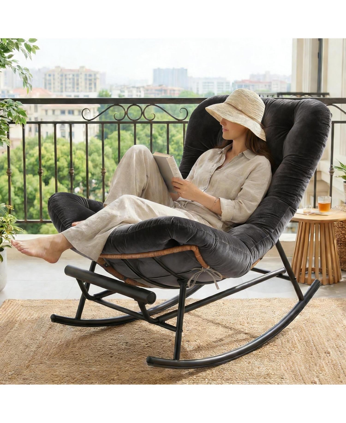 Click here for gaomon Indoor Outdoor Rattan Rocking Chair with Ex... prices