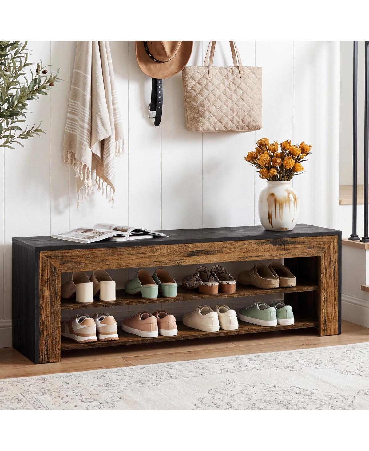 Click here for Tribesigns 63 Entryway Shoe Bench  2-Tier Farmhous... prices