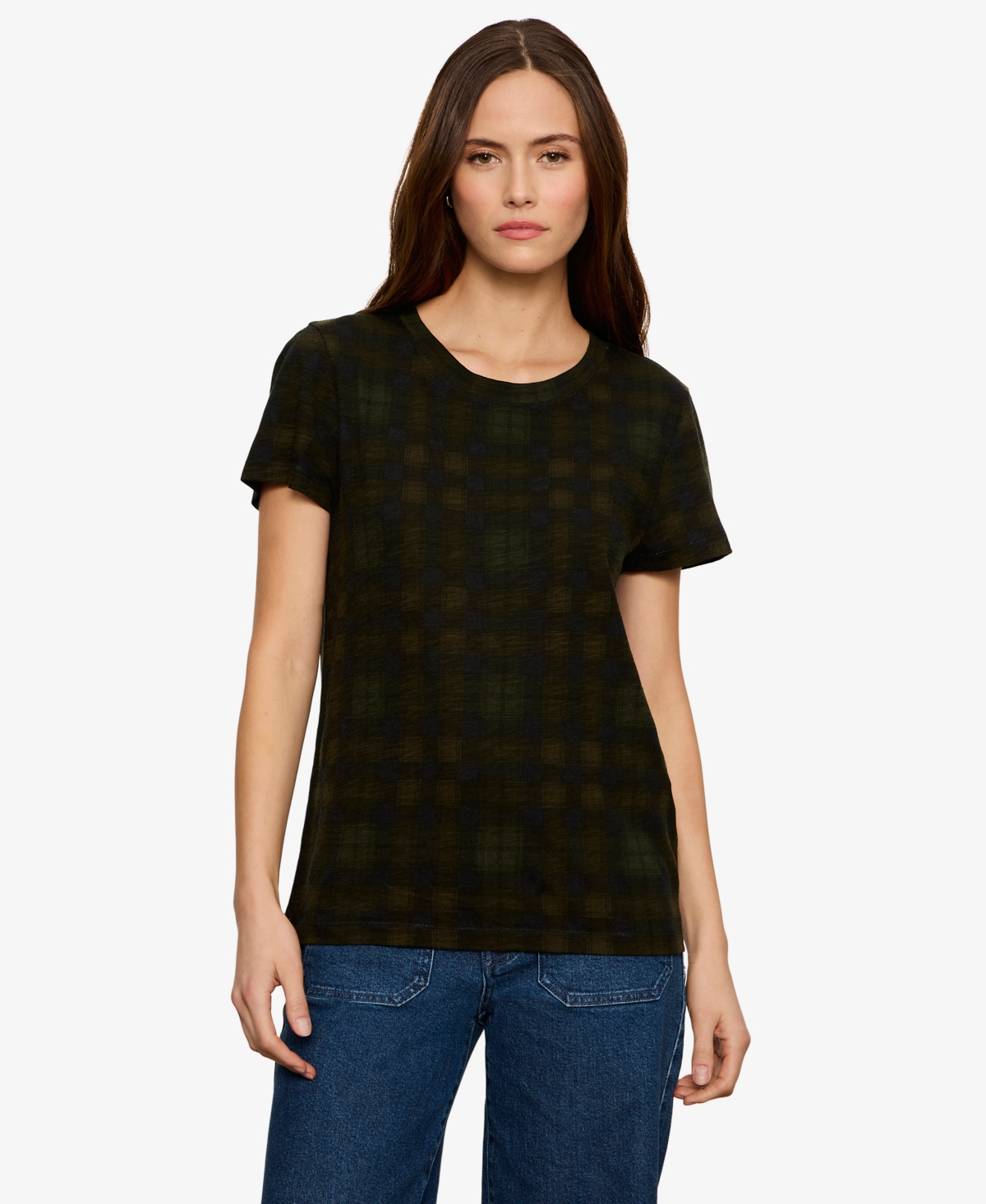 Sanctuary Womens Perfect Pull On T-Shirt - Forest Plaid