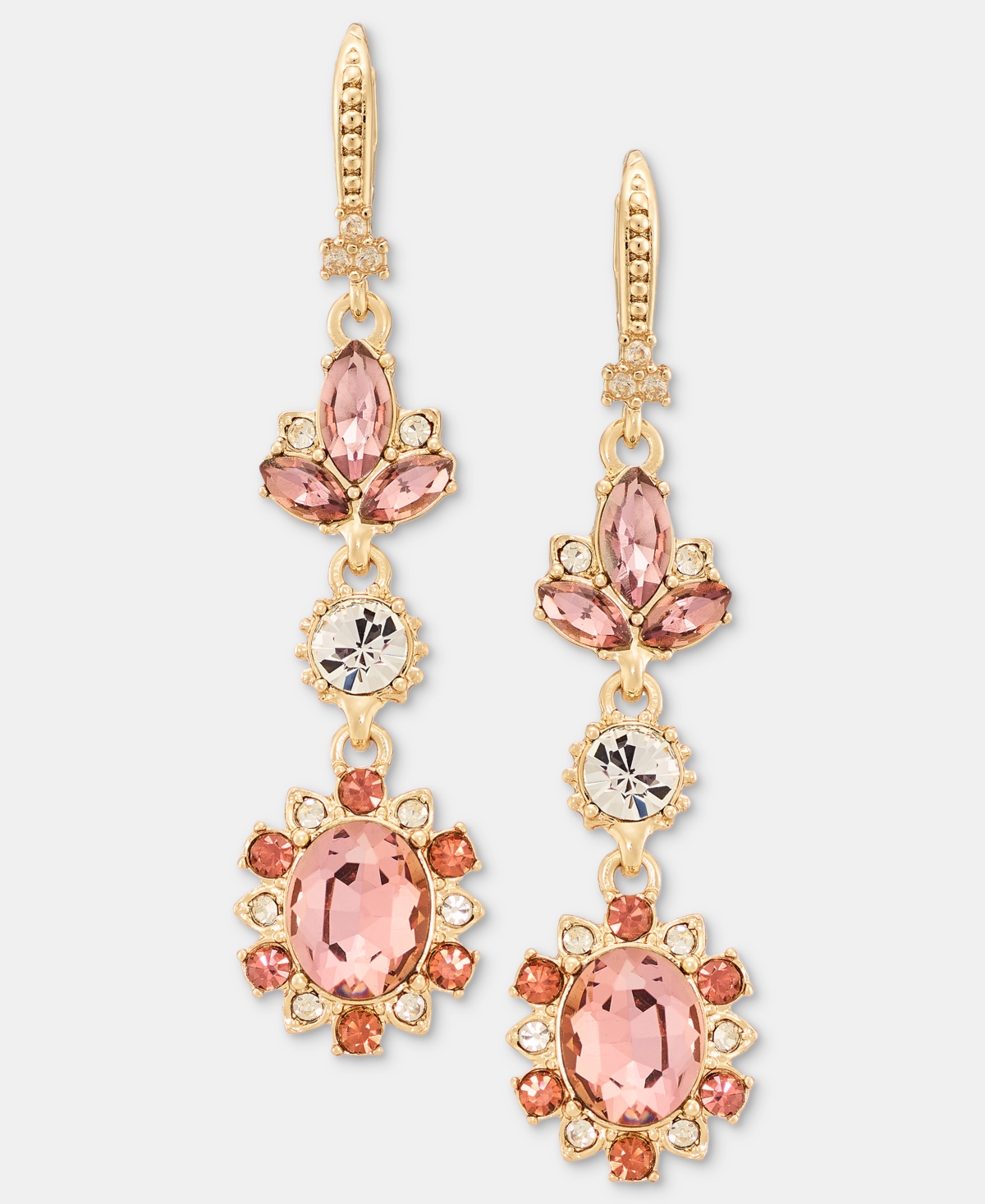 Click here for Marchesa Stone Double Drop Earrings - Pink prices