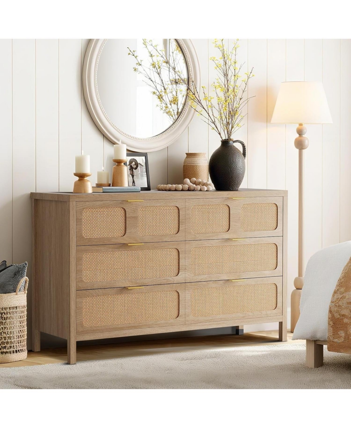 Click here for gaomon 6 Drawer Farmhouse Dresser  Rattan Wood Sto... prices