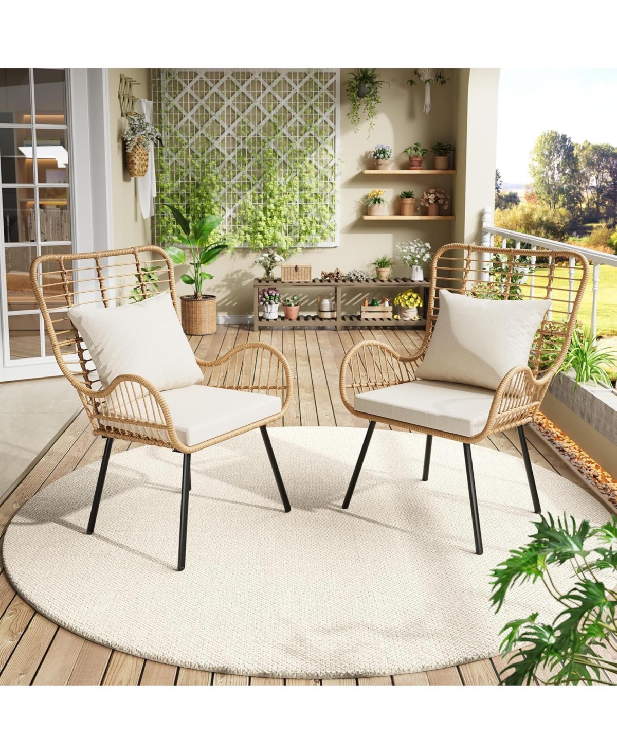 Click here for gaomon Outdoor Boho Rattan Wicker Chairs With Thic... prices