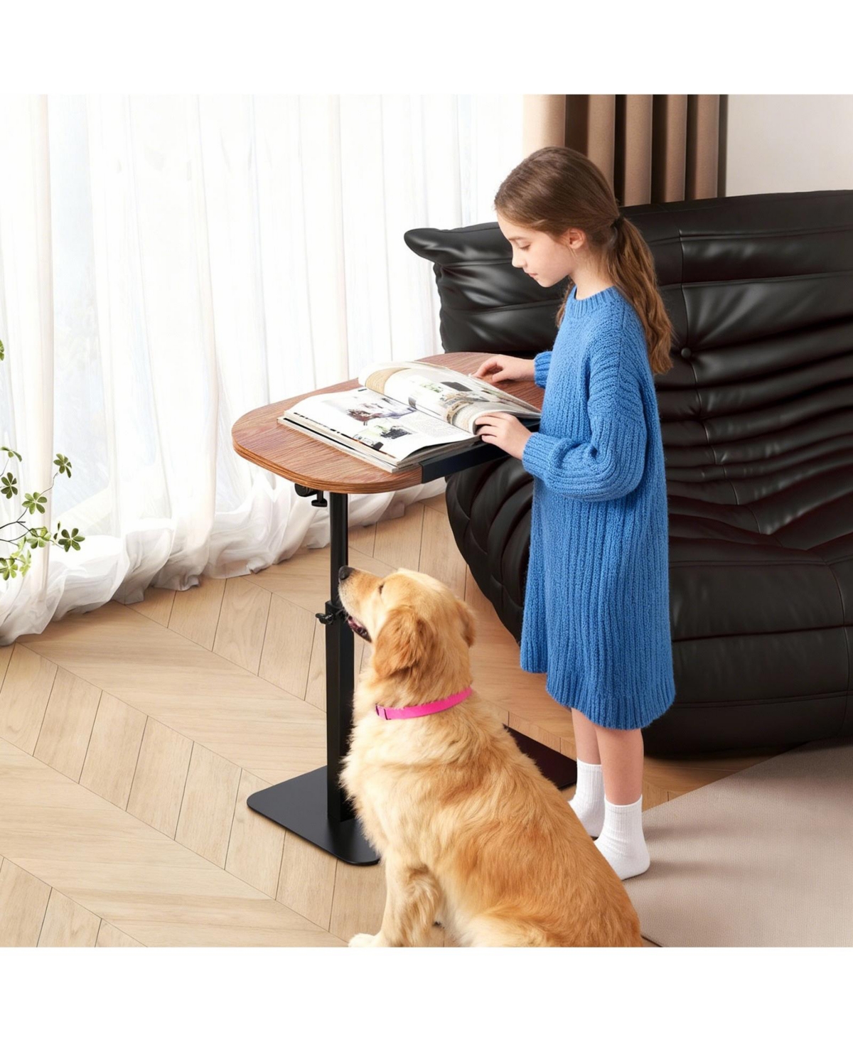 Click here for homfan Wood Color C-Shaped Side Table - Height Adj... prices