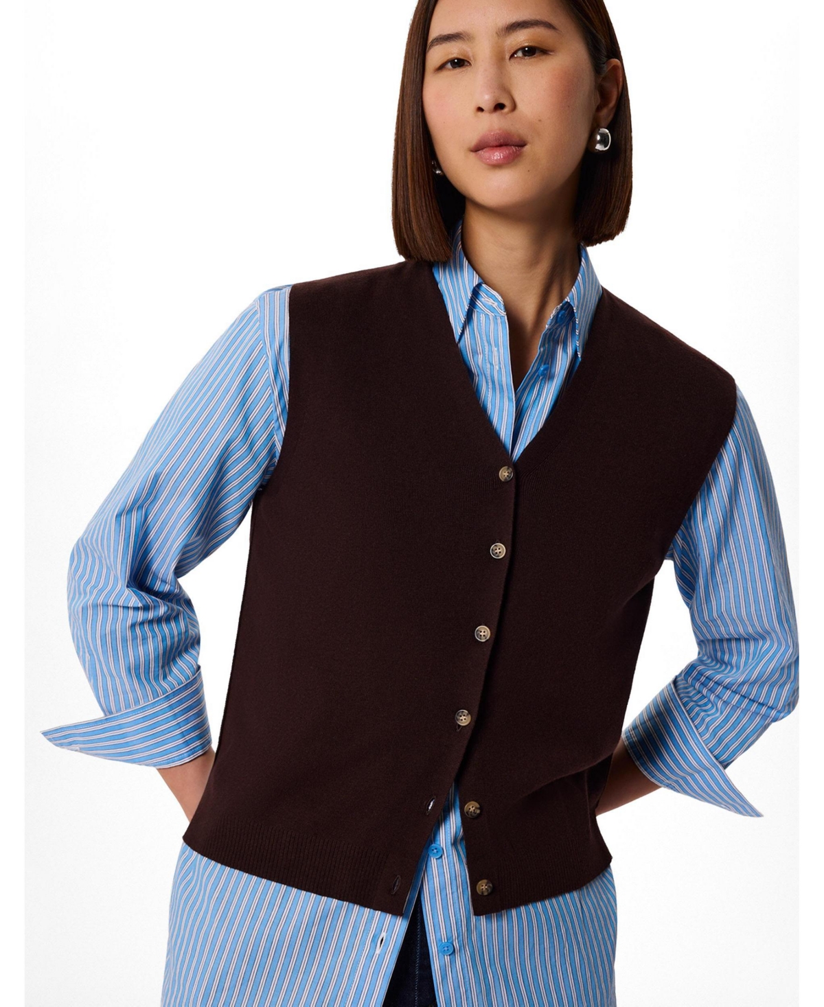 Click here for Whistles Womens V-Neck Button Front Knit Vest - Ch... prices