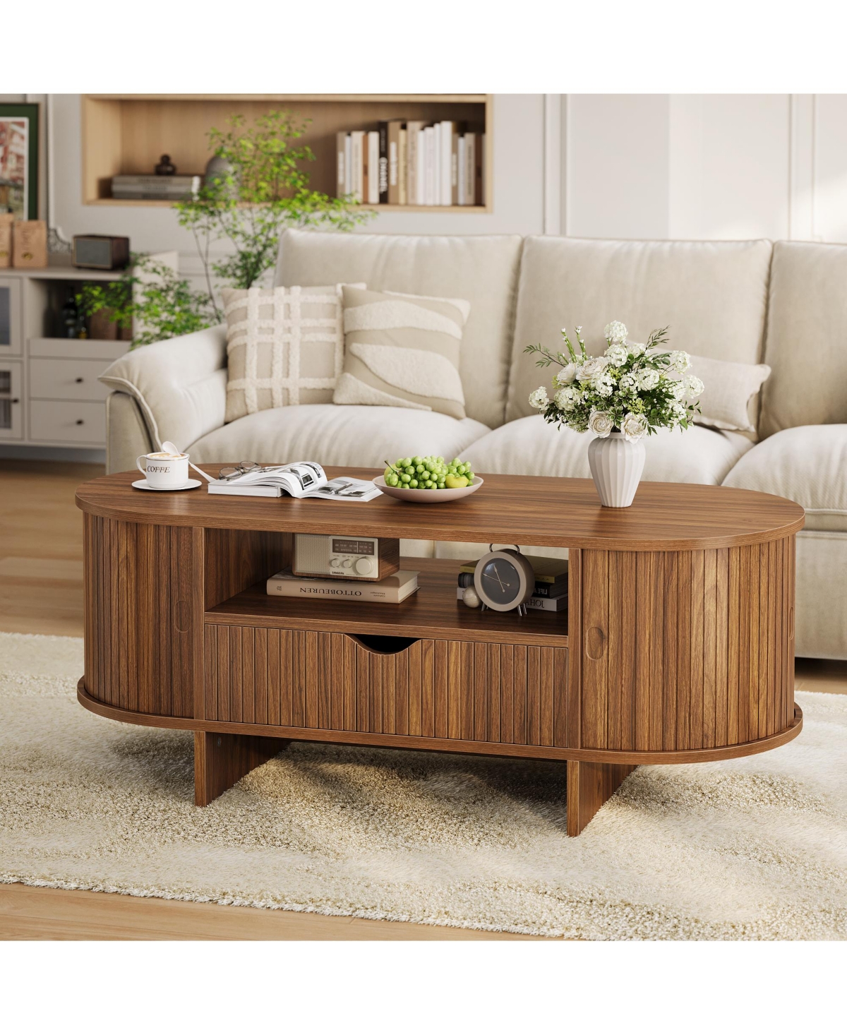 Click here for homfan Wood Coffee Table Indoor Outdoor Table - Br... prices