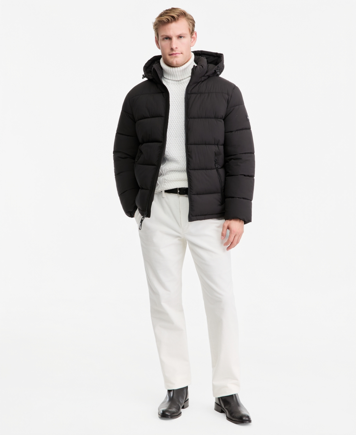 Click here for Dkny Mens Hooded Puffer Jacket - Black prices