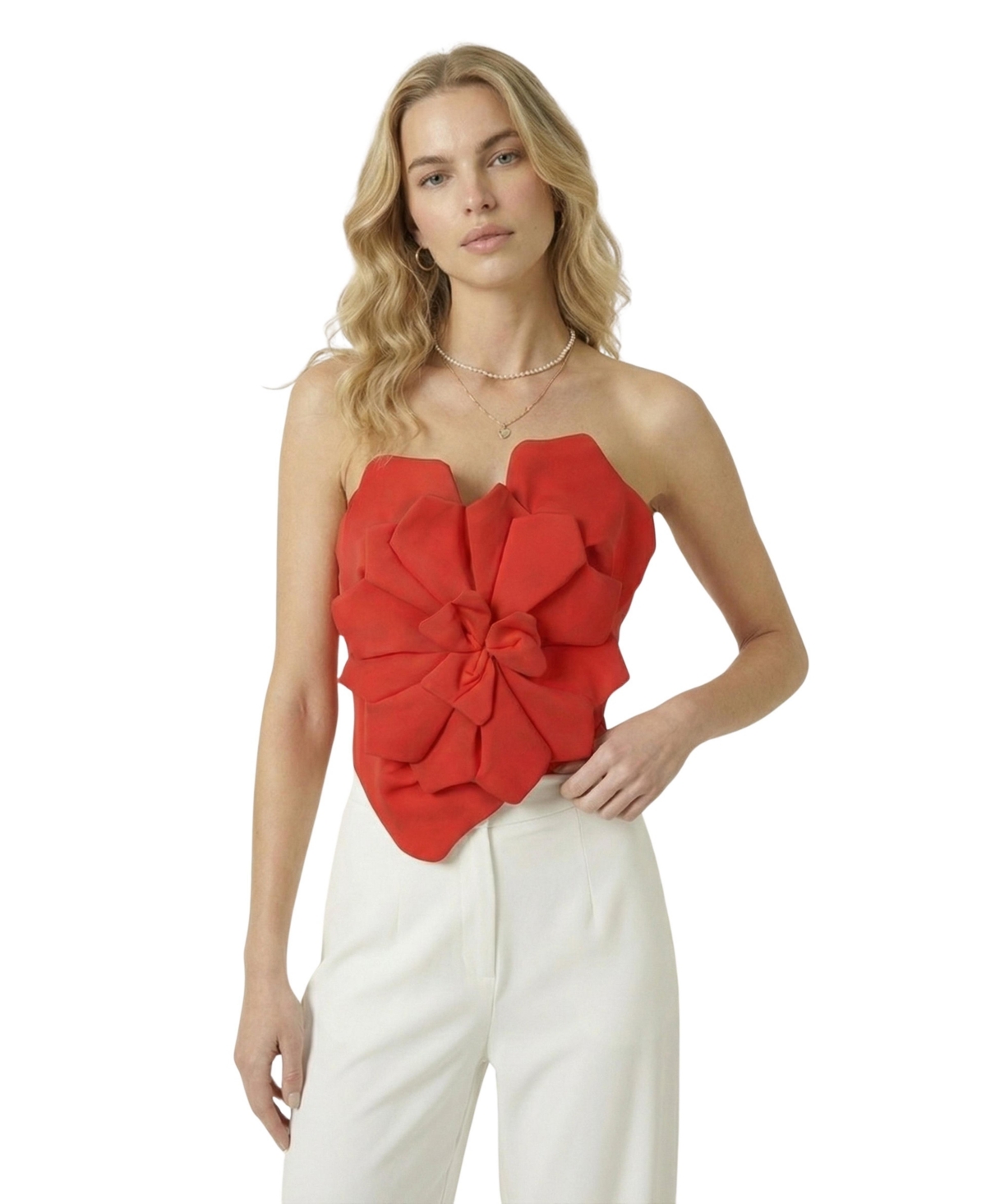 Click here for Modenaire Womens Strapless Sculptural Floral Appli... prices