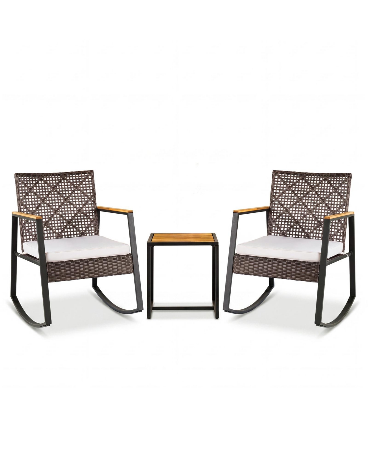 Click here for Gymax 3 Piece Outdoor Rocking Chair Set with Coffe... prices
