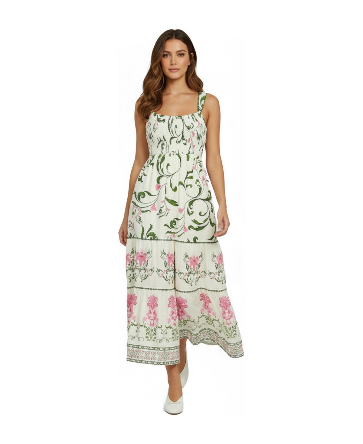 Click here for Celina Moon Womens Maxi Dress - Pink and green prices