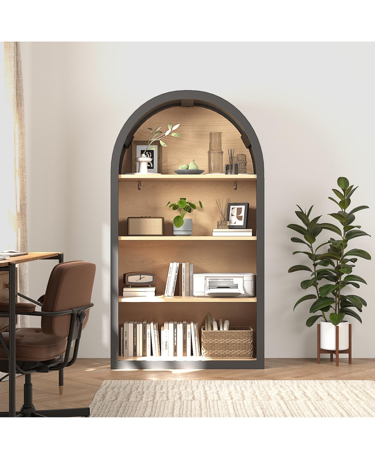 Click here for flynama 43 Inch Arched 4-Tier Mdf Bookshelf Home D... prices