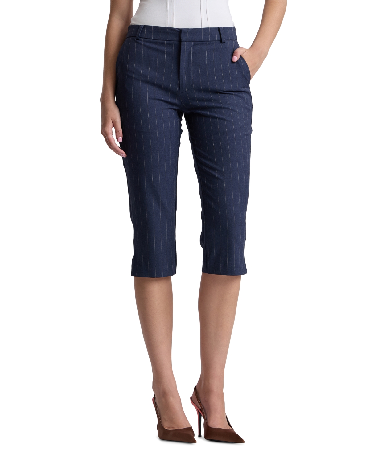 Click here for Avec Les Filles Womens Capri Trouser Pants - Navy/... prices