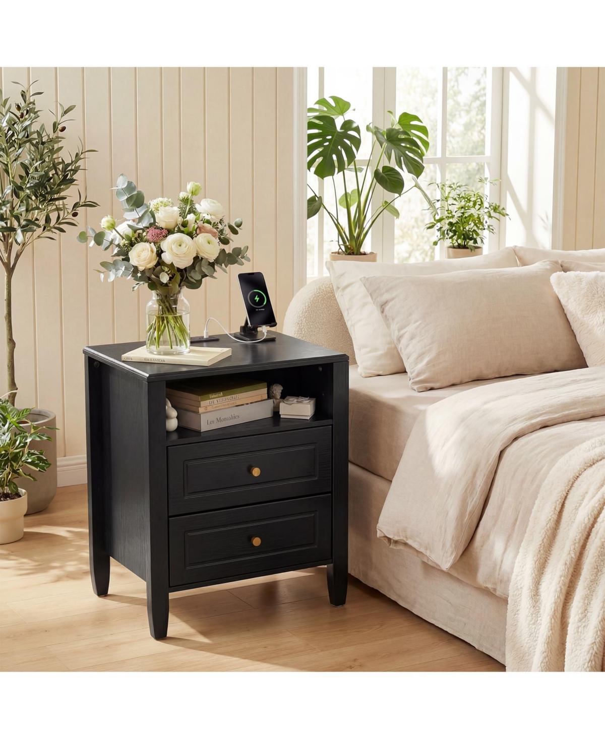Click here for homfan Modern Bedside Table with Charging Station... prices