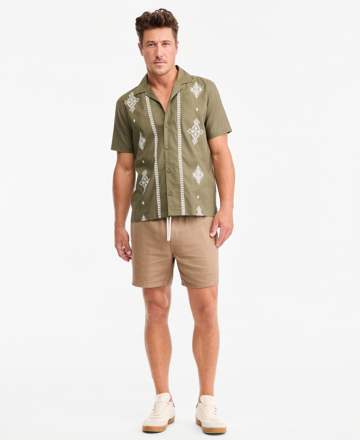 Click here for Sun + Stone Mens Chase Regular-Fit 6 Linen Blend S... prices