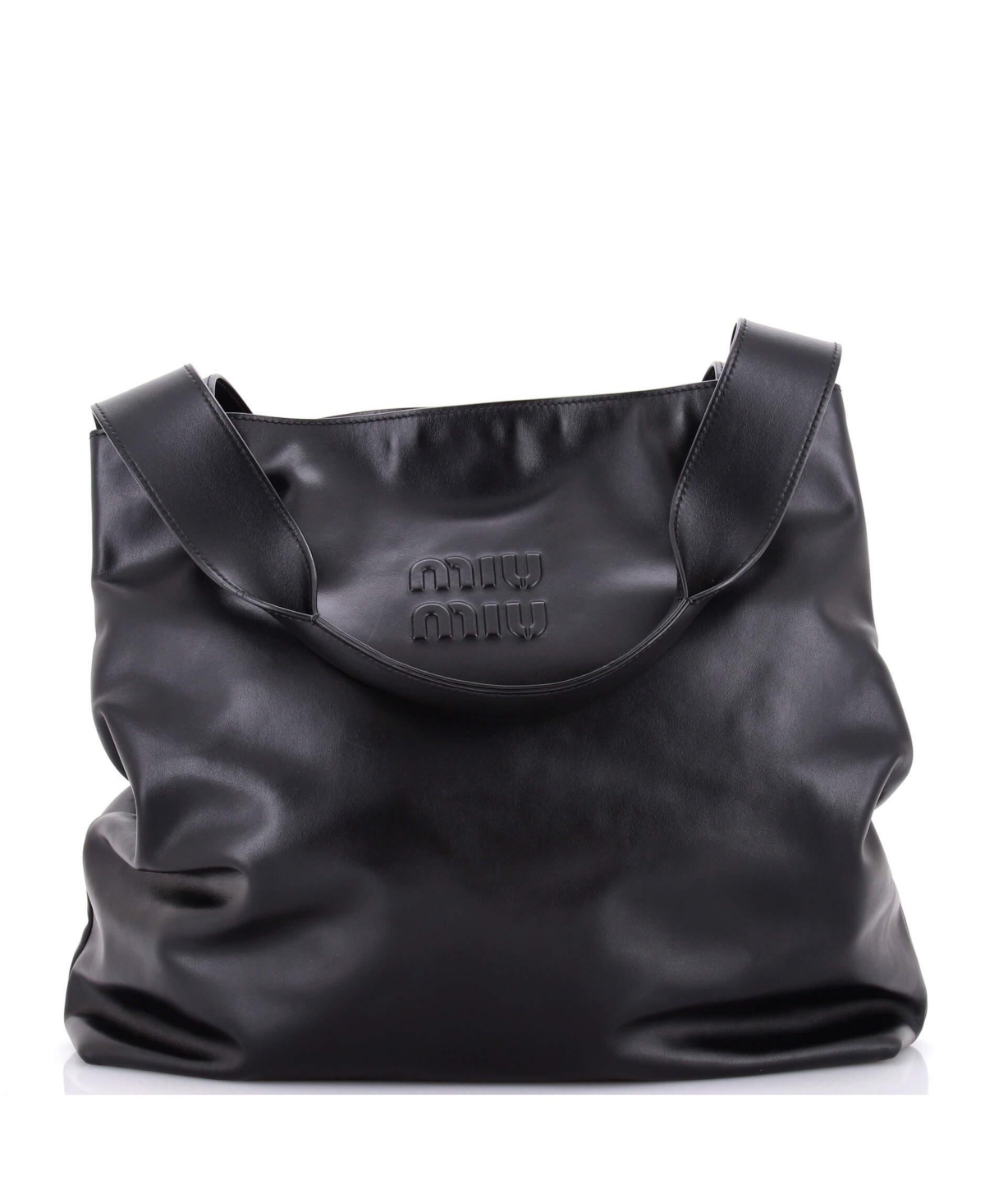 Click here for Pre-Owned Miu Miu Large Logo Embossed Tote Leather... prices