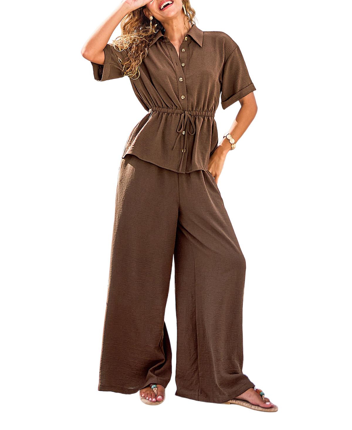 Click here for Cupshe Womens Drawstring Waist Button-Down Top and... prices
