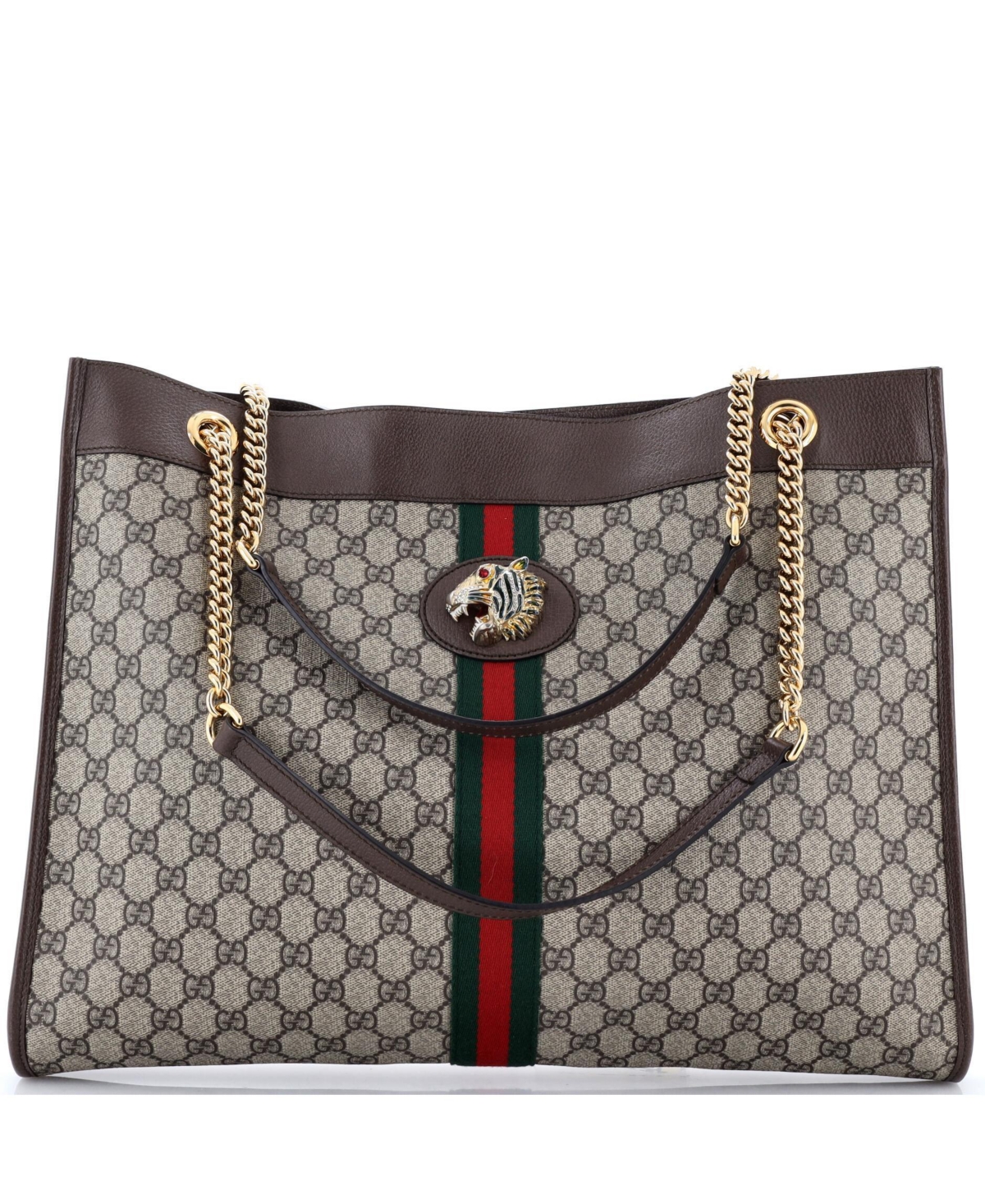 Click here for Pre-Owned Gucci Large Rajah Chain Tote Gg Coated C... prices