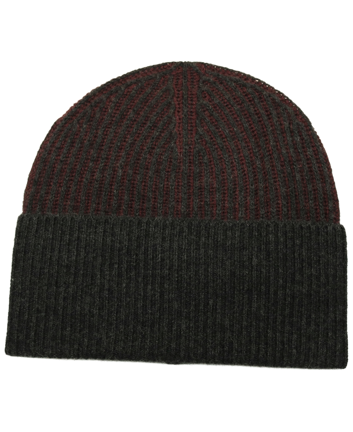 Click here for Portolano Mens Two-Tone Rib Cashmere Beanie - Char... prices