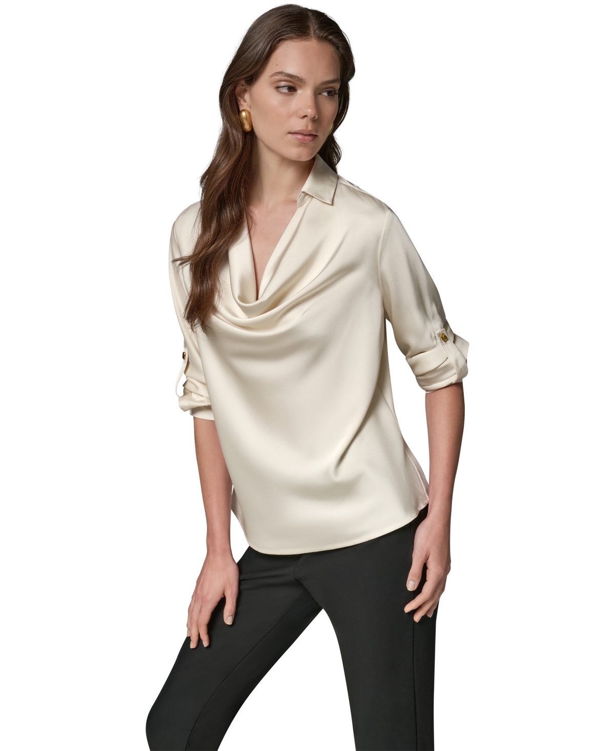 Click here for Donna Karan New York Petite Roll Sleeve Cowl Neck... prices