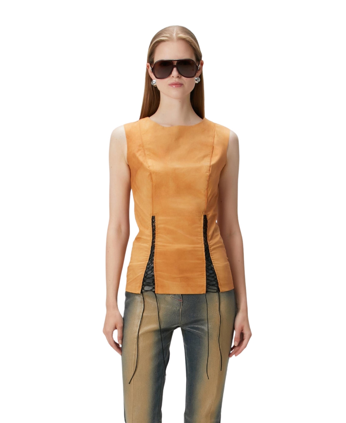 Click here for Pcfg Womens Cotton Slit Detailed Top - Orange prices