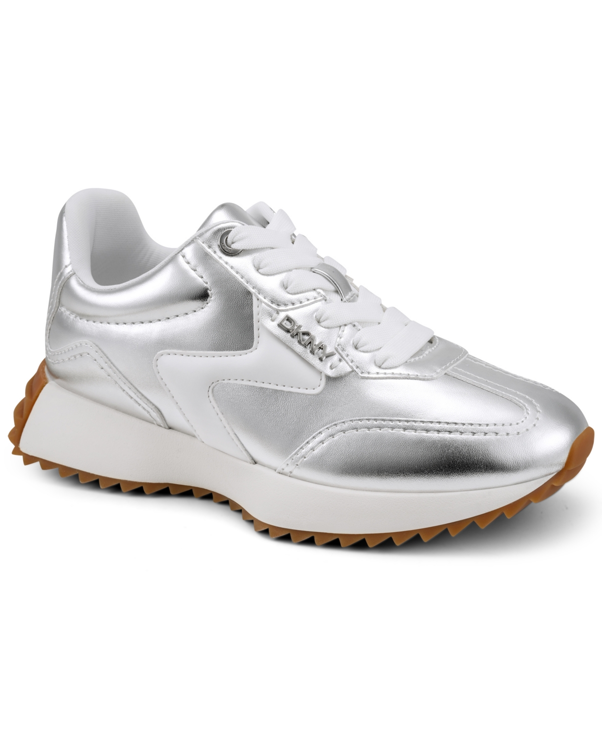 Click here for Dkny Womens Nicky Lace-Up Sneakers - Silver/White prices