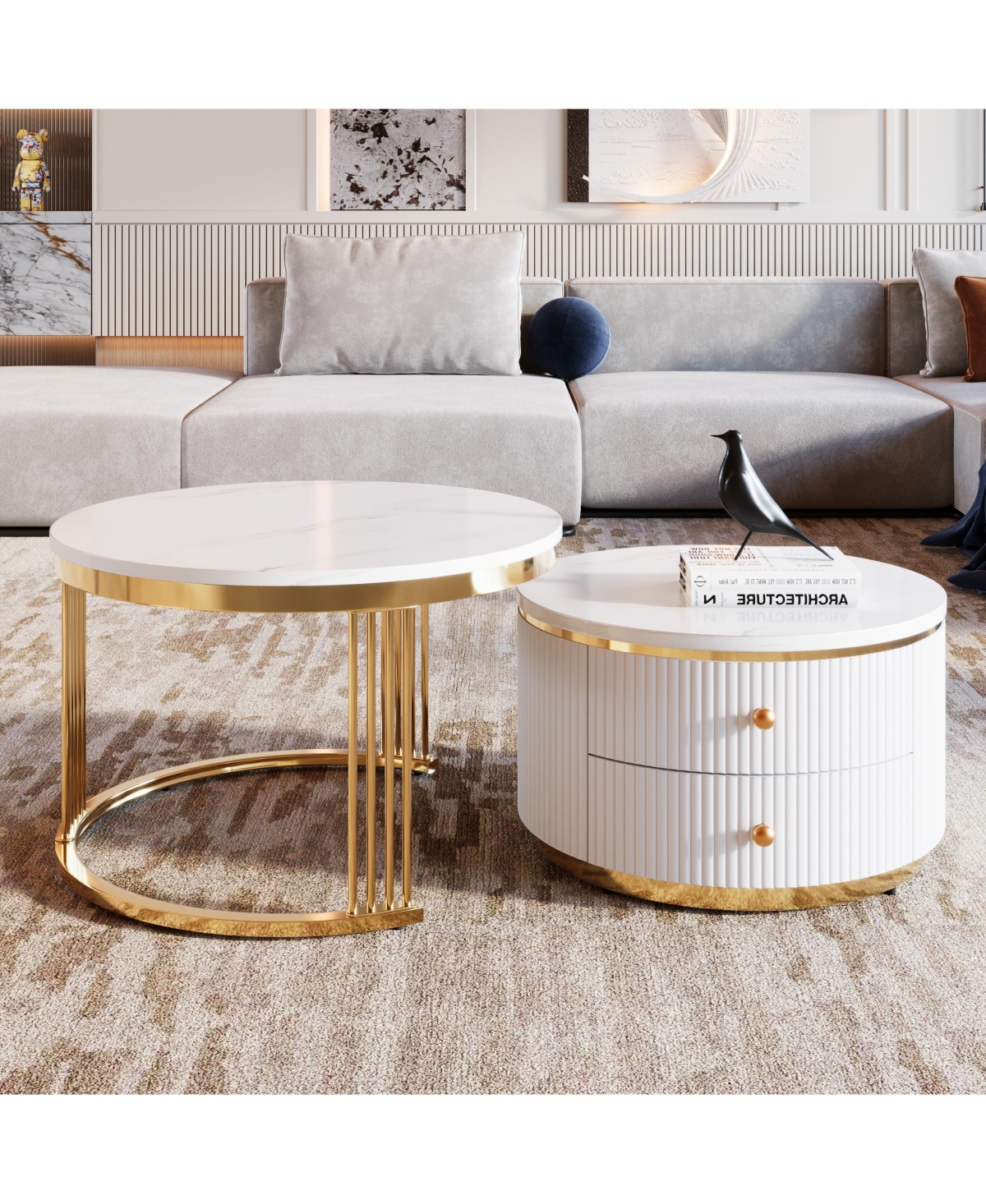 Click here for Clihome Modern 2 Pieces Round Nesting Coffee Table... prices