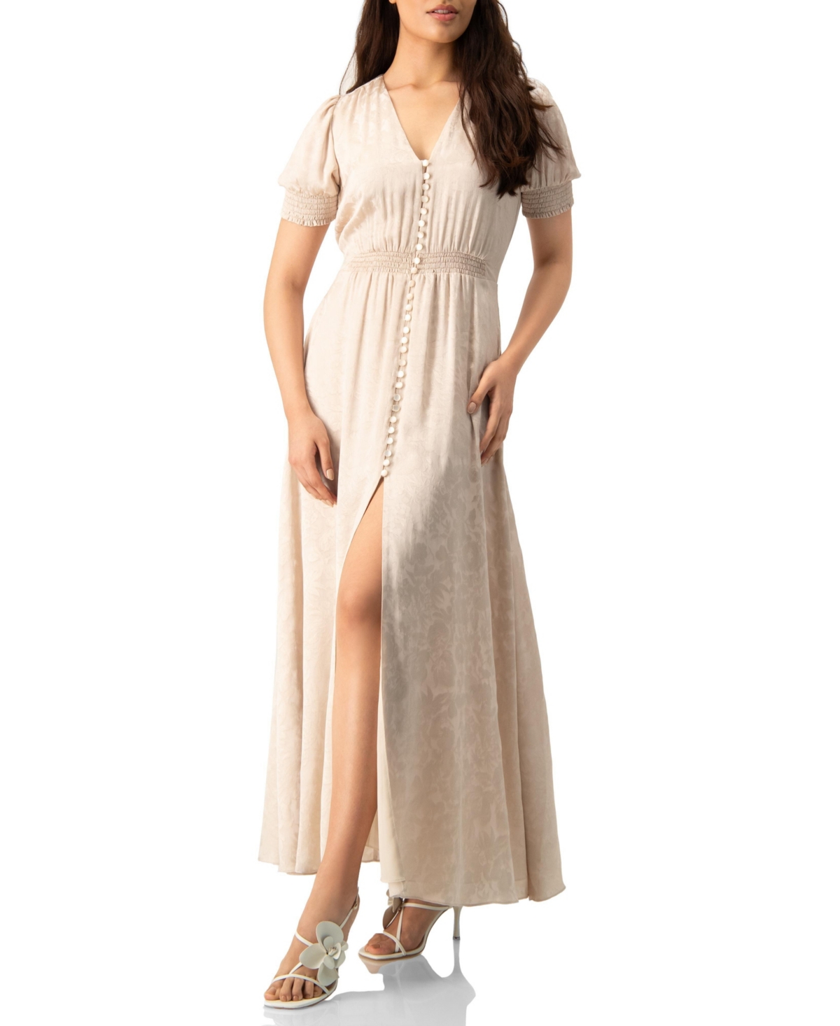 Click here for Ivonne Womens Jacquard Satin Button-Front Maxi Dre... prices