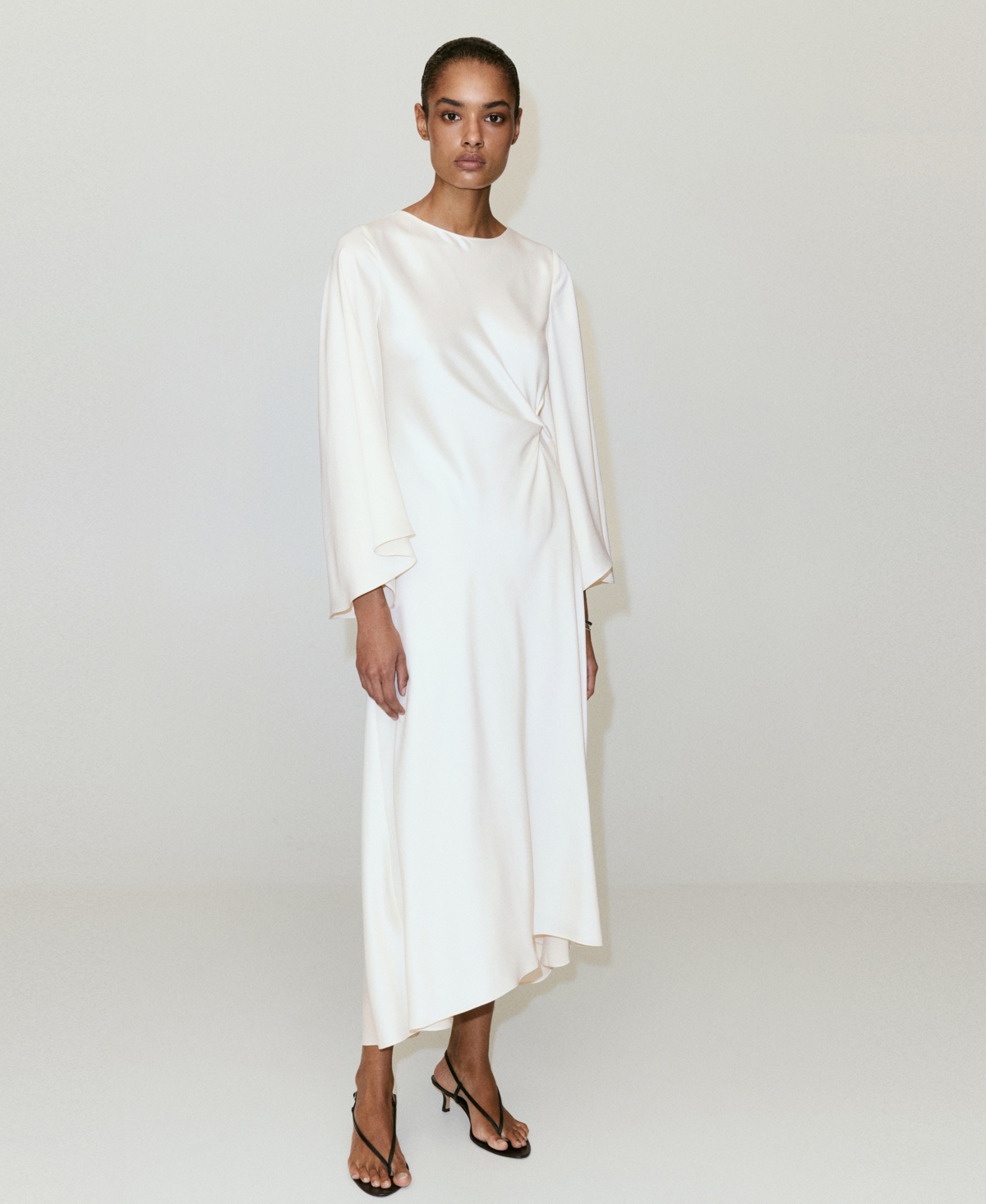 Click here for Mango Womens Ruched Satin Dress - Light Beige prices