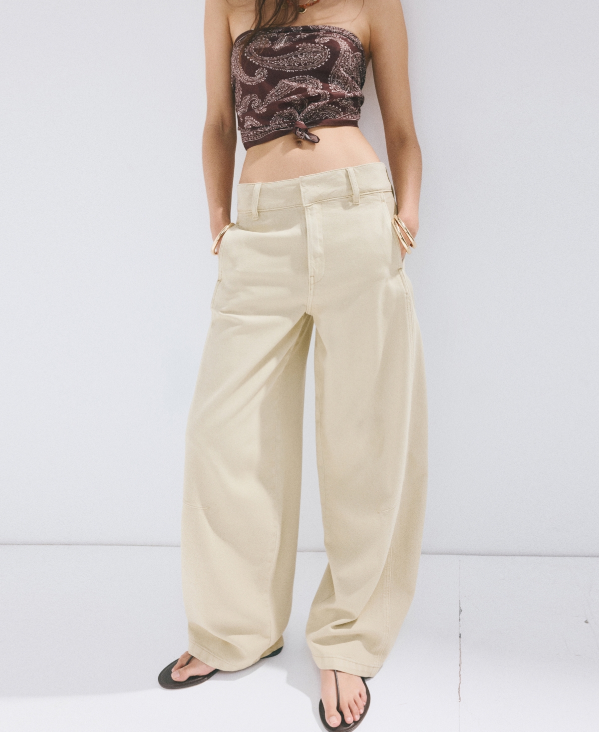 Click here for Mango Womens Seams Balloon Jeans - Beige  Khaki prices