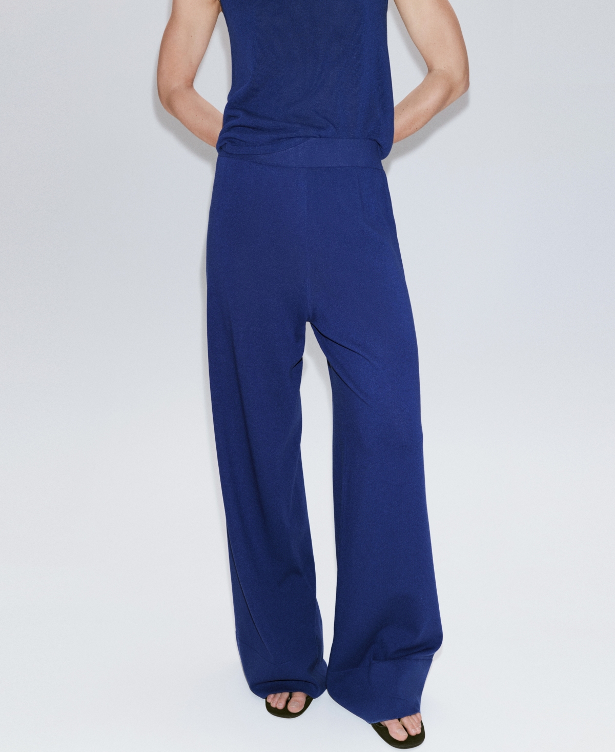 Click here for Mango Womens Elastic Waist Straight-Fit Pants - Br... prices