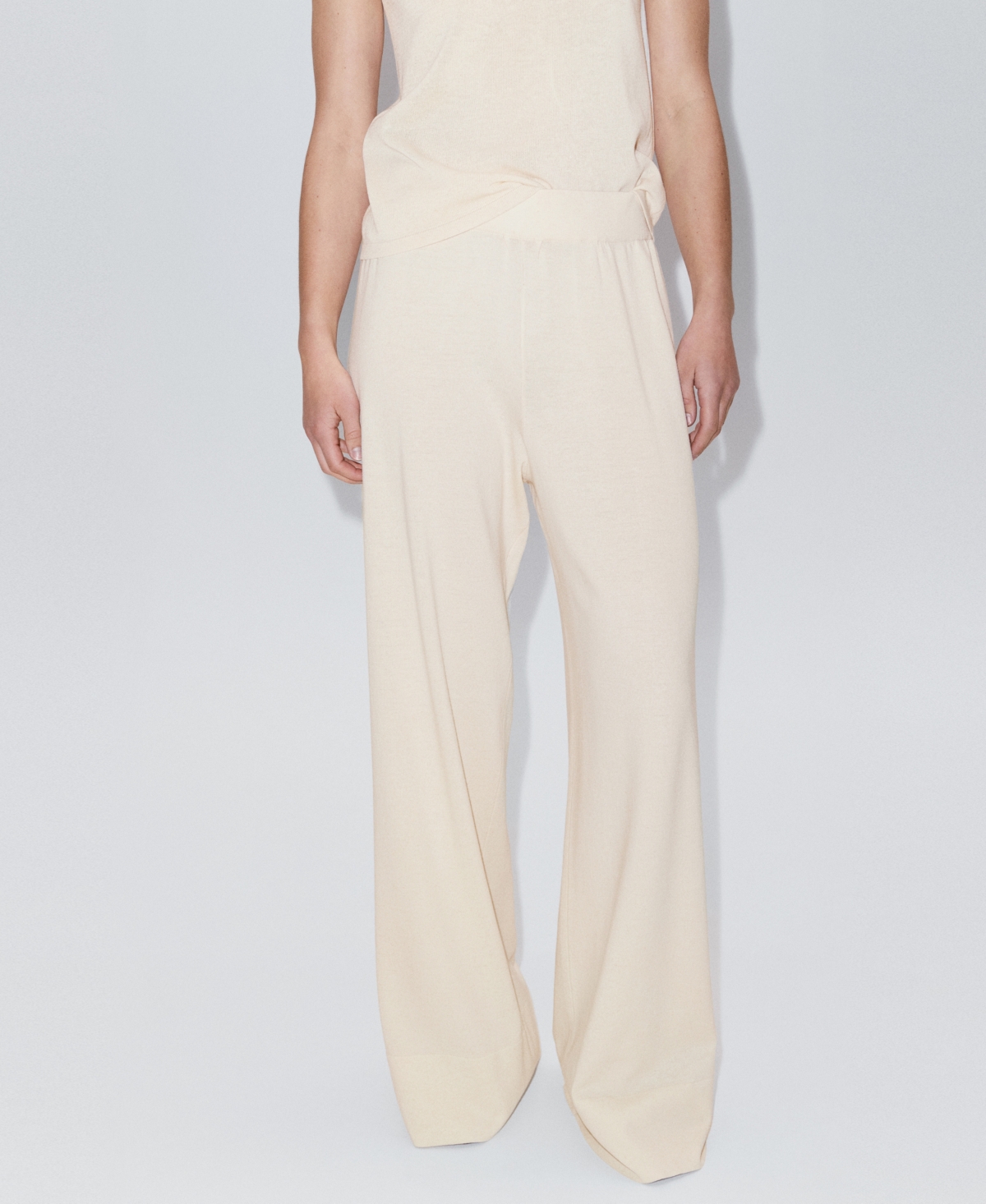 Click here for Mango Womens Elastic Waist Straight-Fit Pants - Li... prices