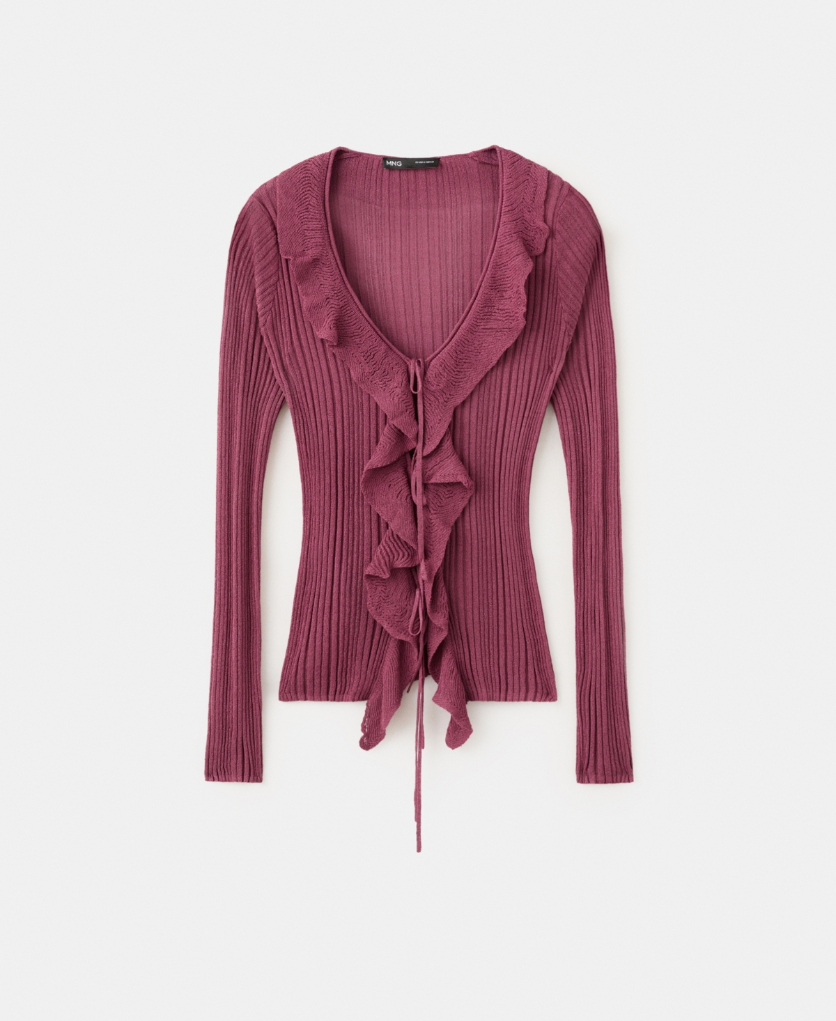 Click here for Mango Womens Ruffled Detail Textured Knit Cardigan... prices