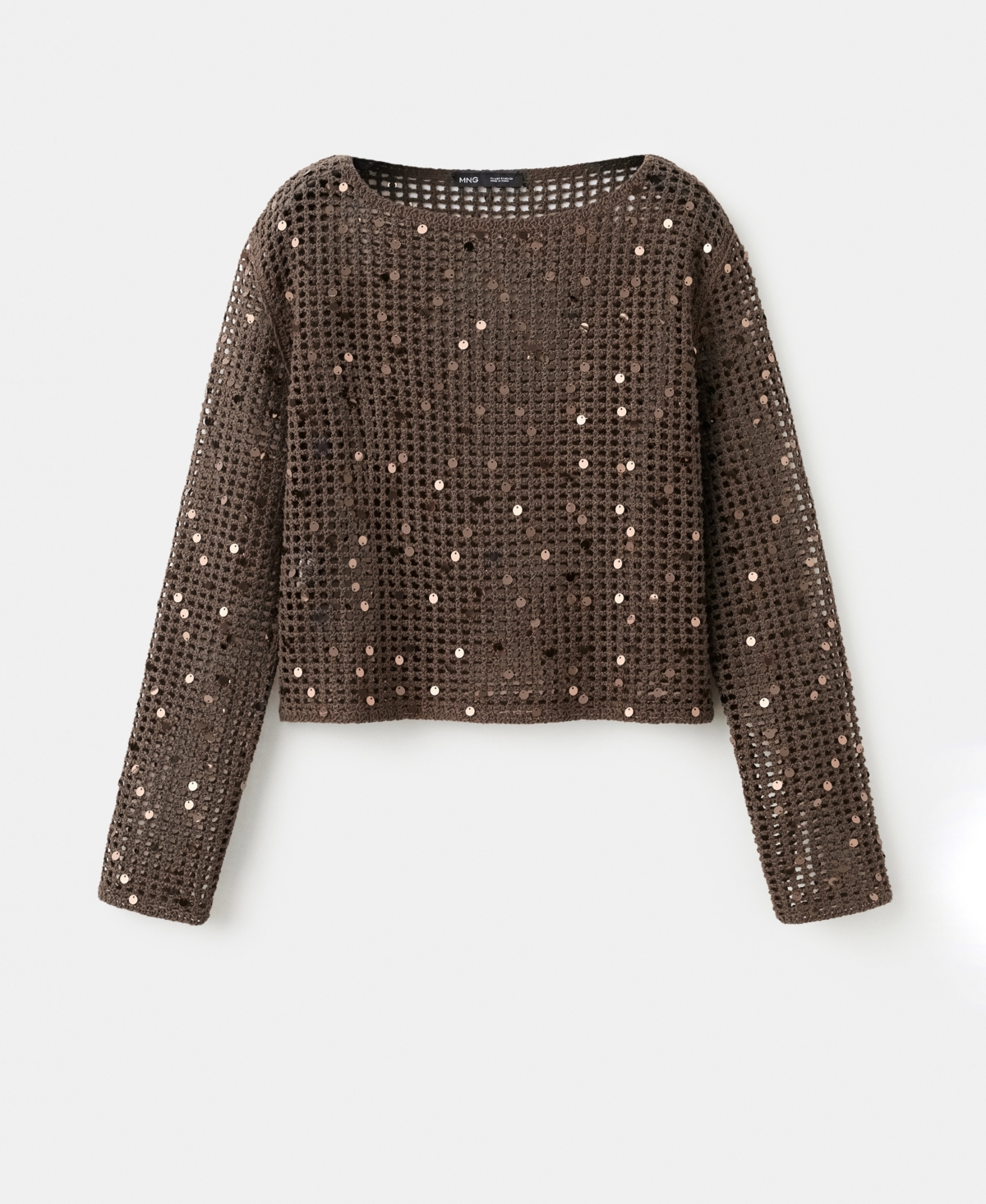 Click here for Mango Womens Sequined Crocheted Sweater - Dark Bro... prices