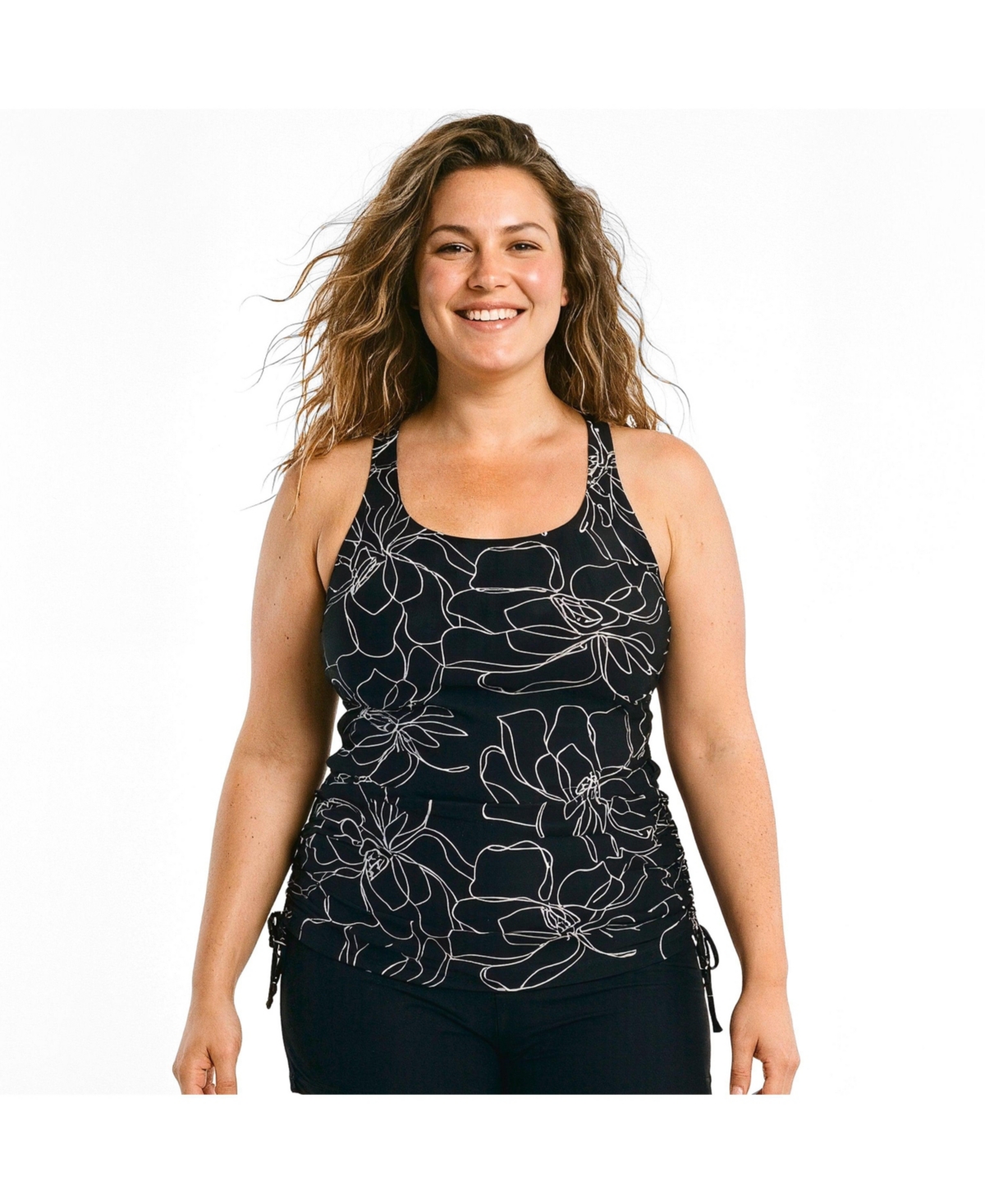 Calypsa Plus Size Maya Tankini Swim Top With Removable Cups - Black floral