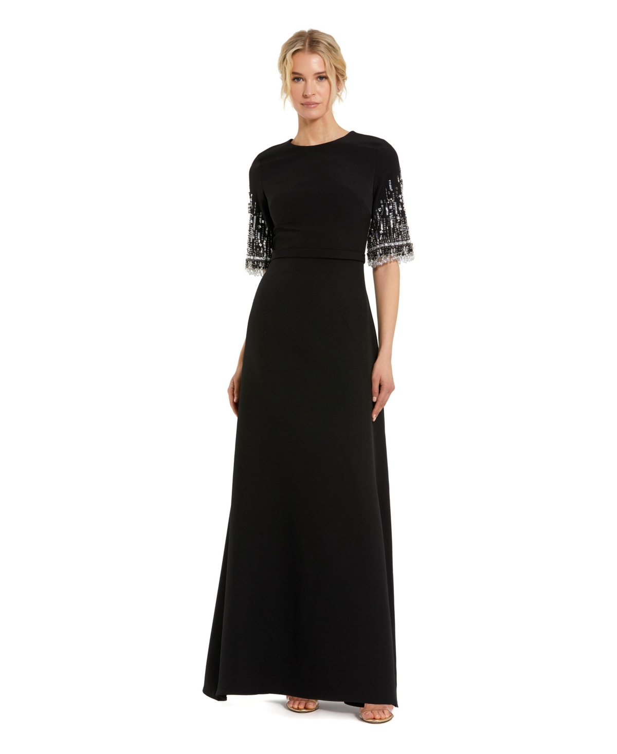 Click here for Mac Duggal Petite Crepe A Line Gown With Beaded 3/... prices