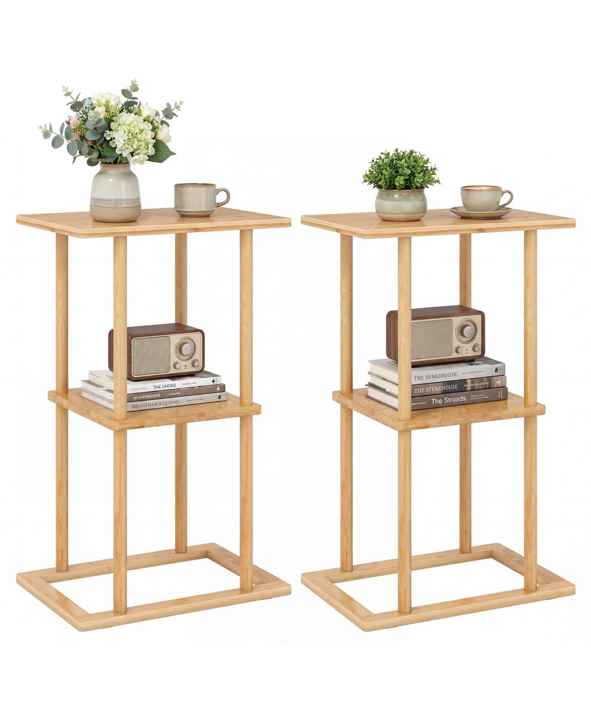 Click here for Gymax 2 Pieces Side Table with Storage Shelves and... prices